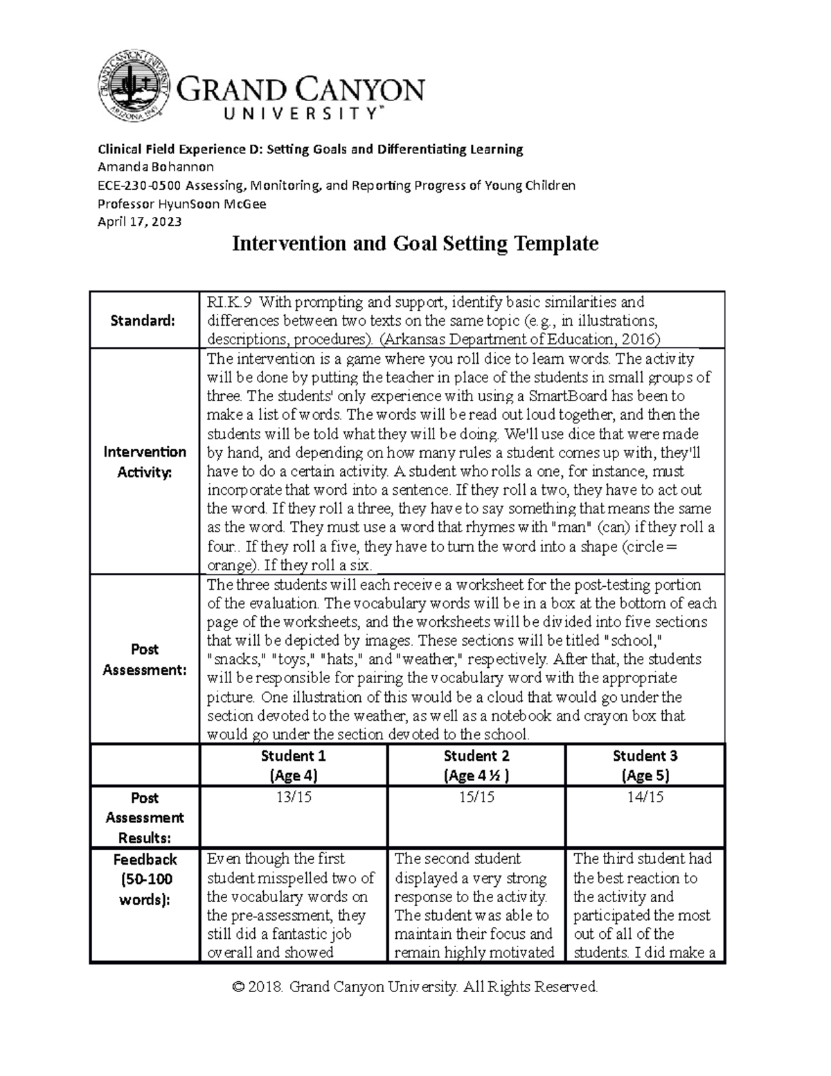 Clinical Field Experience D Setting Goals and Differentiating Learning ...