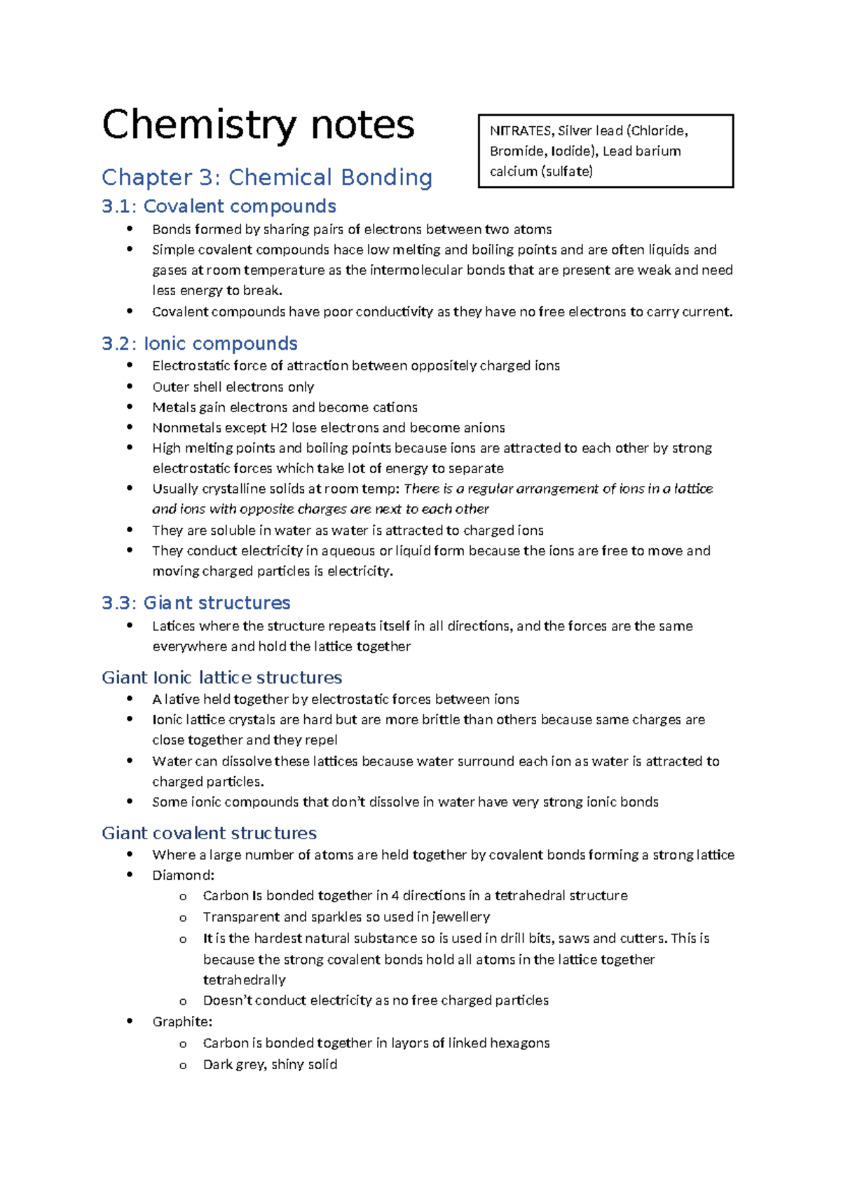 Notes - Chemistry notes Chapter 3: Chemical Bonding 3: Covalent ...