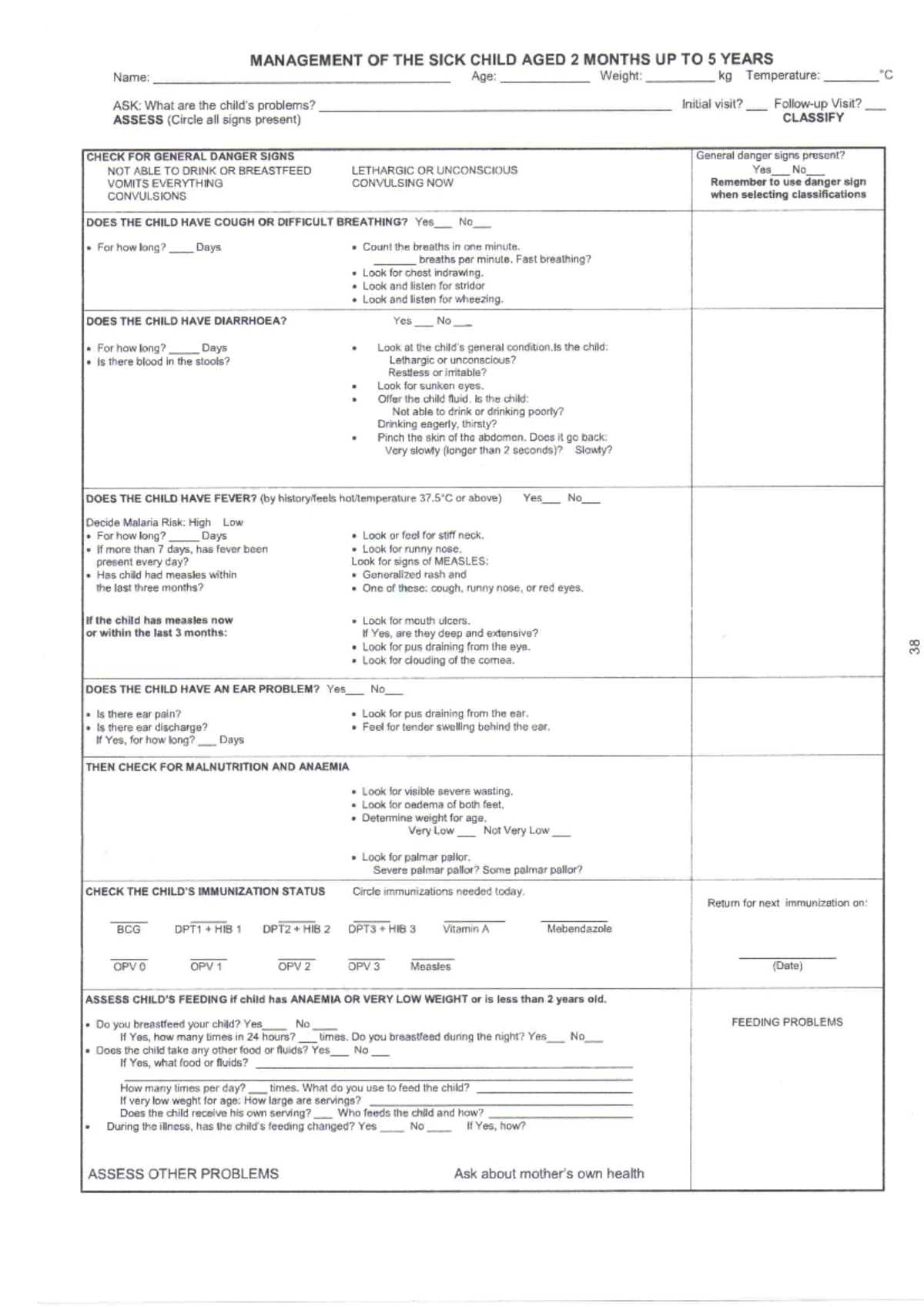 IMCI-TOOL-1 - IMCI tool - MANAGEMENT OF THE SICK CHILD AGED 2 MONTHS UP ...