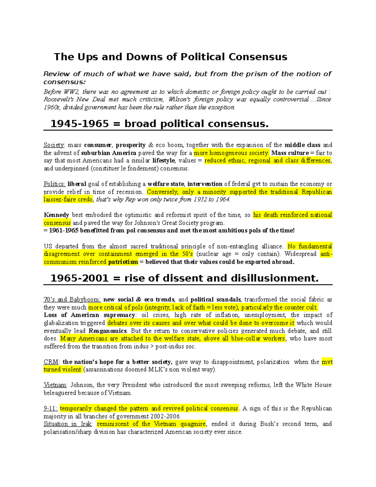 The Ups and Downs of Political Consensus in America (20th/21st century ...