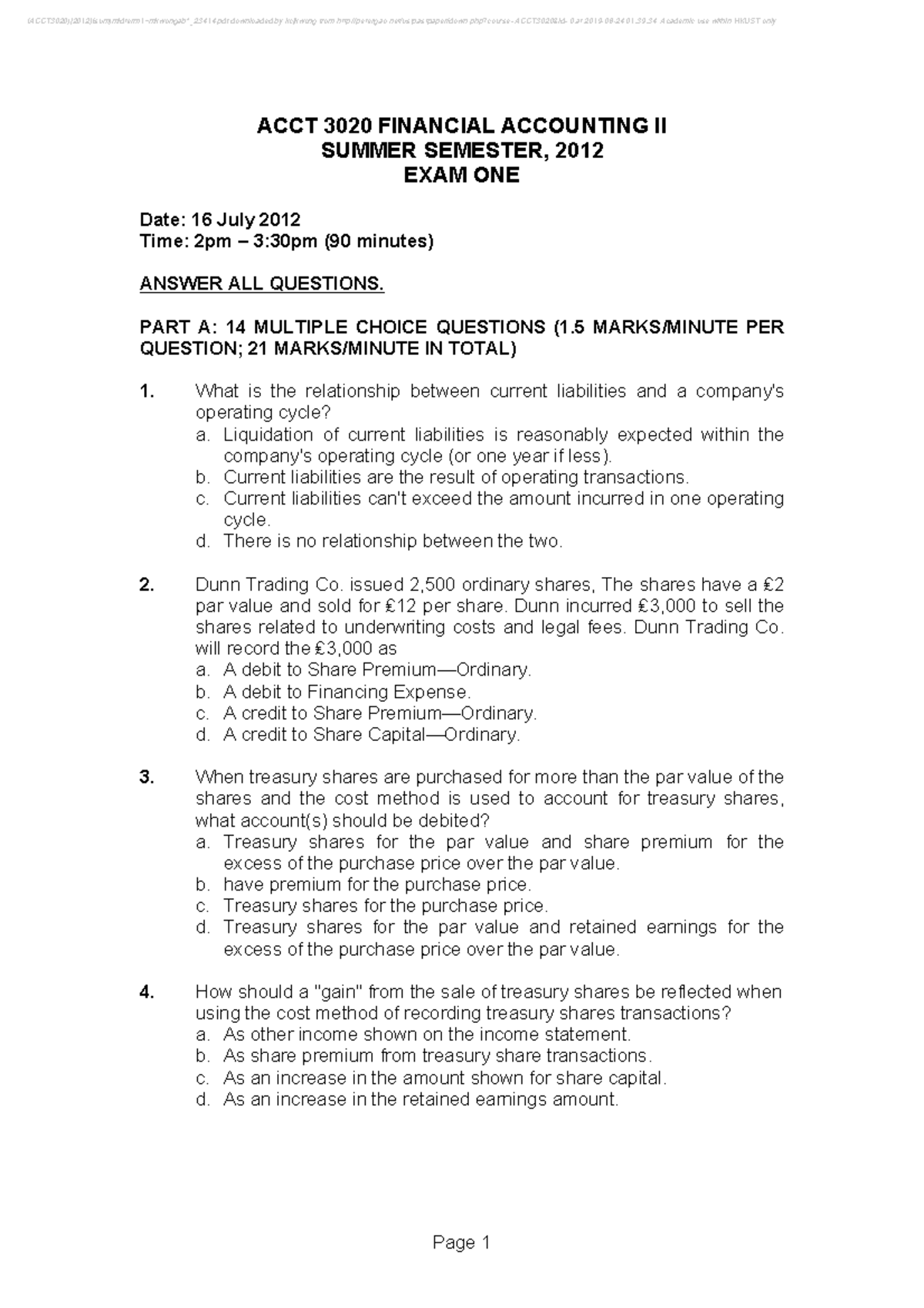 ACCT 3020 Midterm 2012 - ACCT 3020 FINANCIAL ACCOUNTING II SUMMER ...