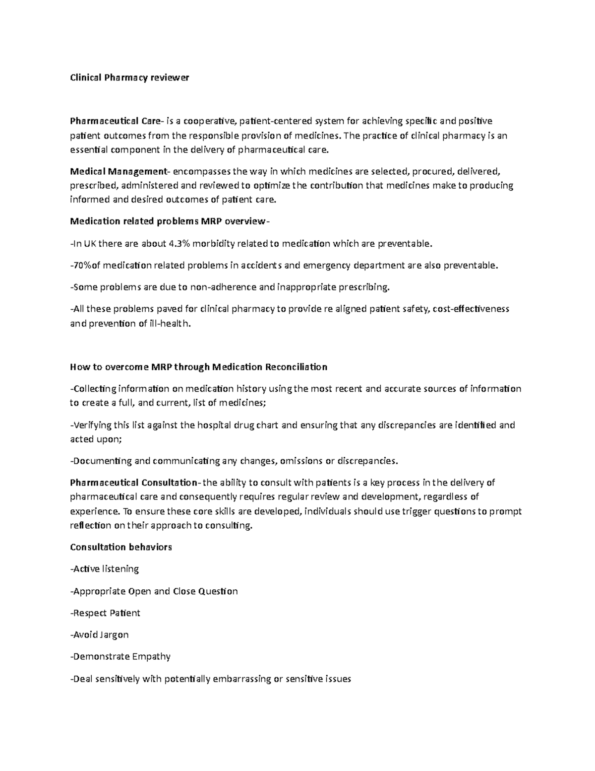 Clinical Pharmacy reviewer - Clinical Pharmacy reviewer Pharmaceutical ...