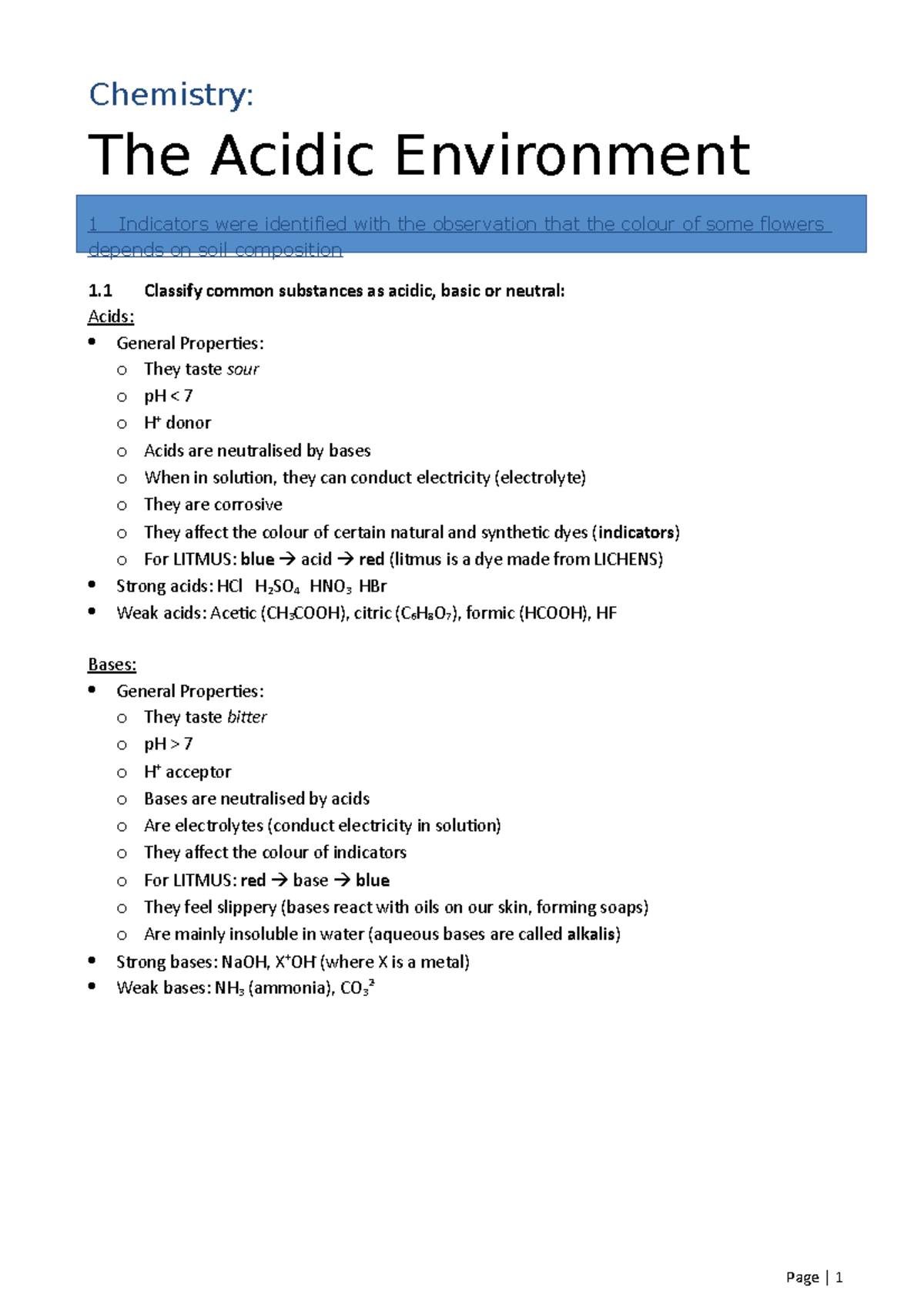 The acidic environment - Chemistry: The Acidic Environment 1 Indicators ...