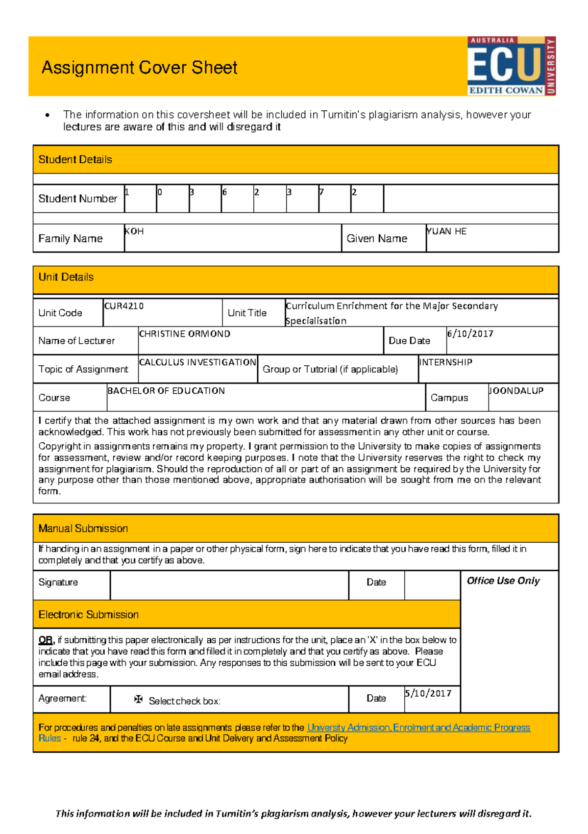 Assignment 1 final product - Assignment Cover Sheet The information on ...