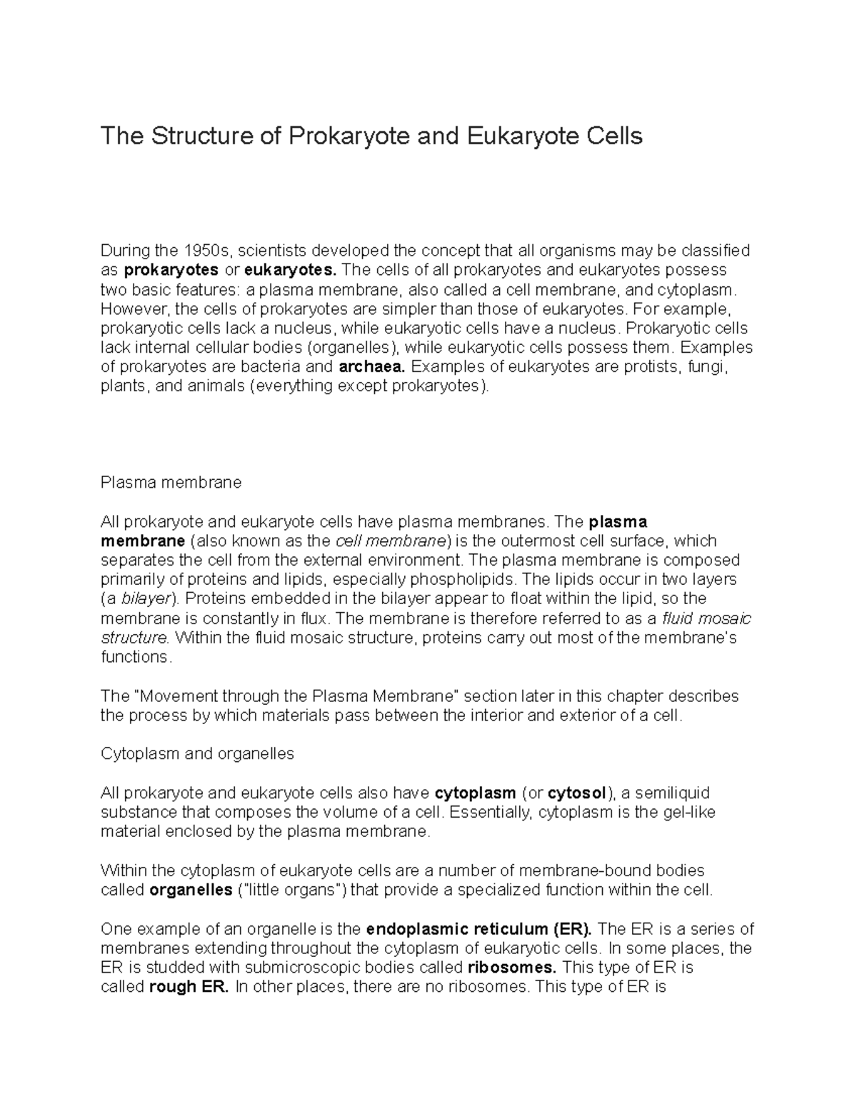 The Structure of Prokaryote and Eukaryote Cells - The cells of all ...