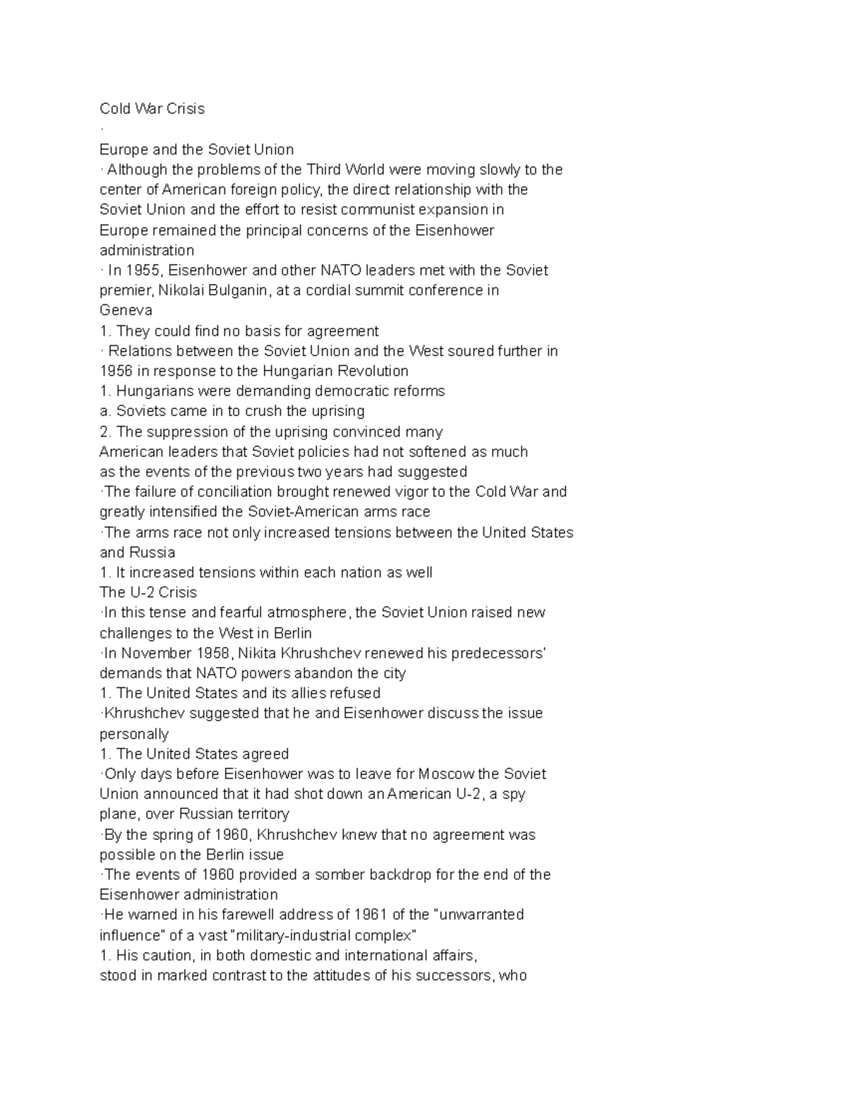 History noted 50 - These are my detailed notes. - Cold War Crisis ...