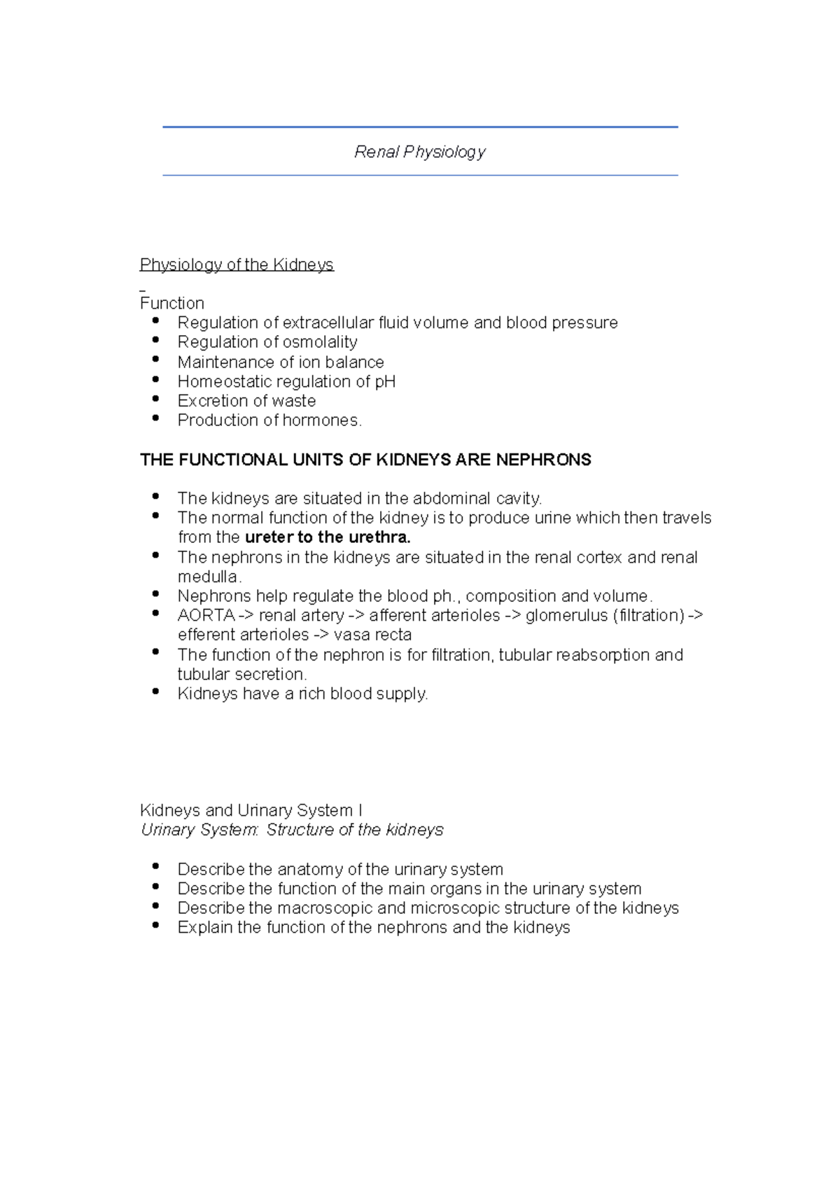 Renal Physiology - Renal Physiology Physiology of the Kidneys Function ...