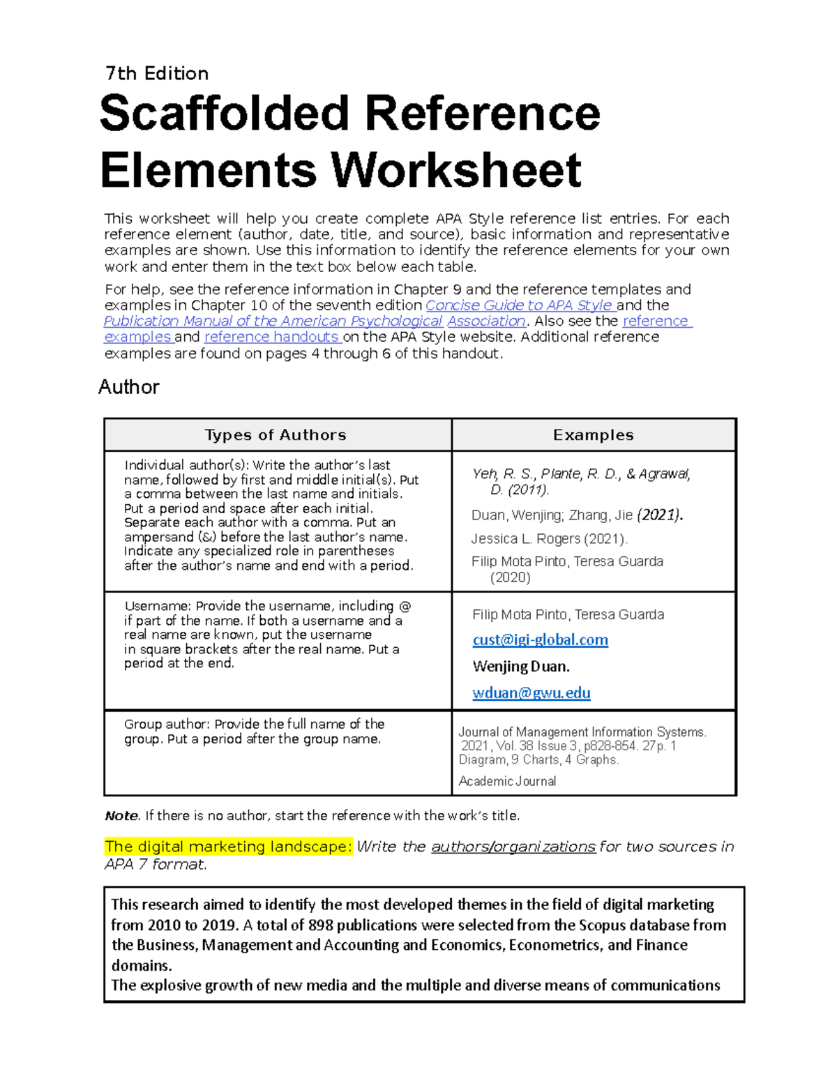 Eng150 APA-reference-elements-worksheet-1 - 7th Edition Scaffolded ...