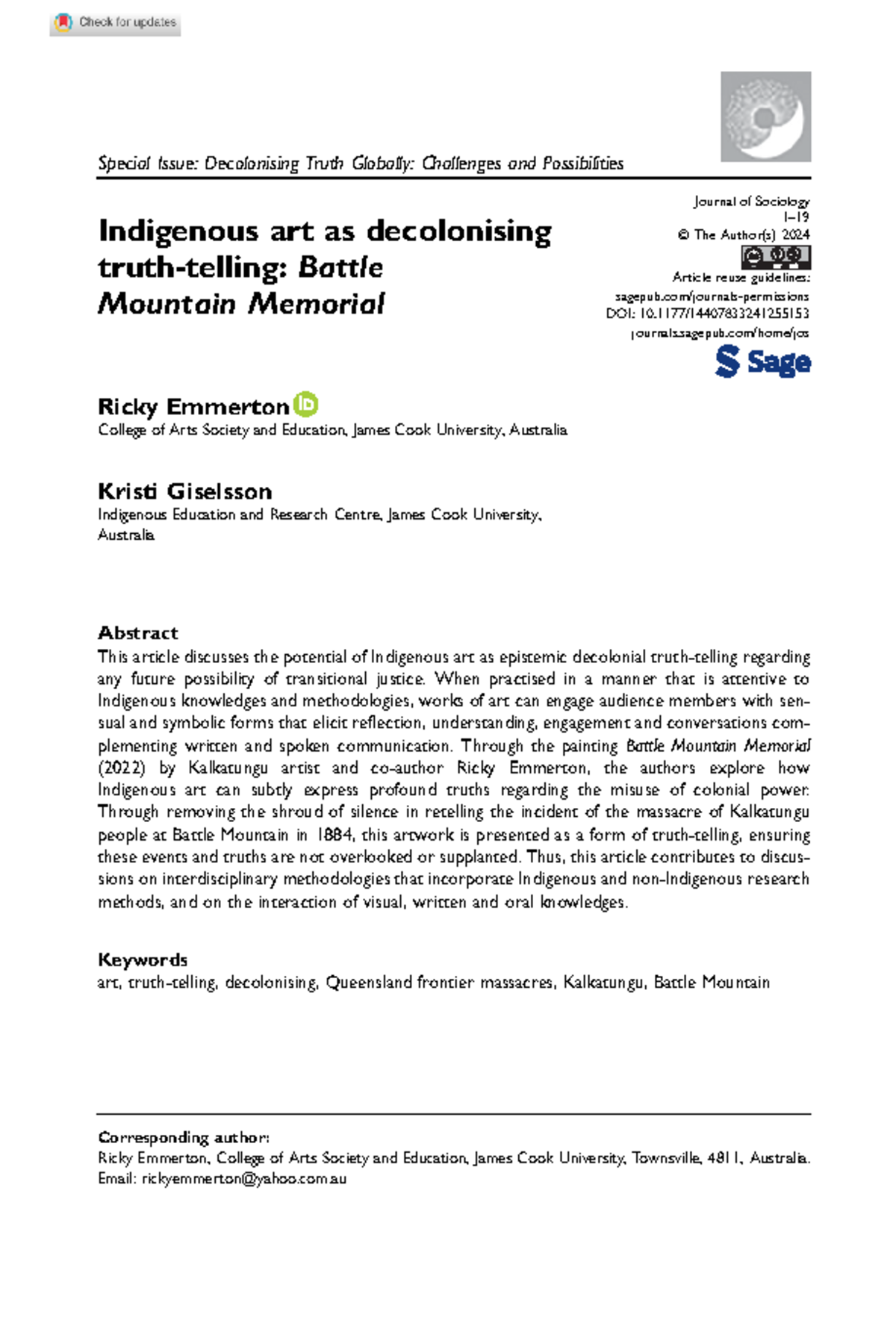 Emerton & Giselsson (2024) - Indigenous art as decolonising truth ...