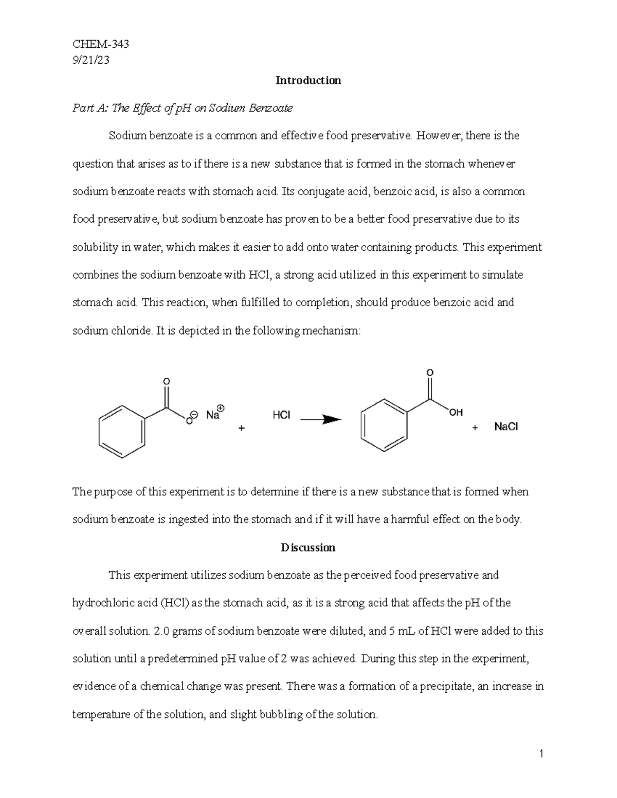 C343 Post-Lab 1 - lab report for experiment 1 iupui organic chemistry ...