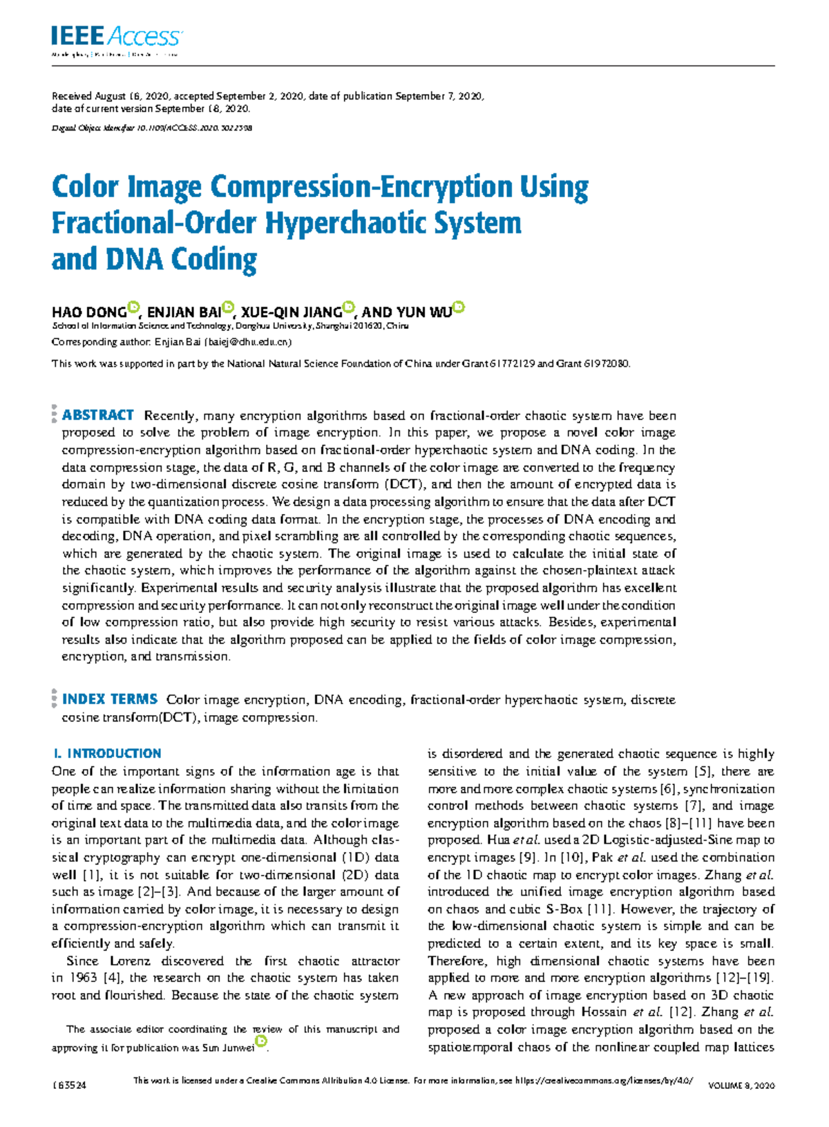 Color Image Compression-Encryption Using Fractiona - Received August 16, 2020, accepted ...