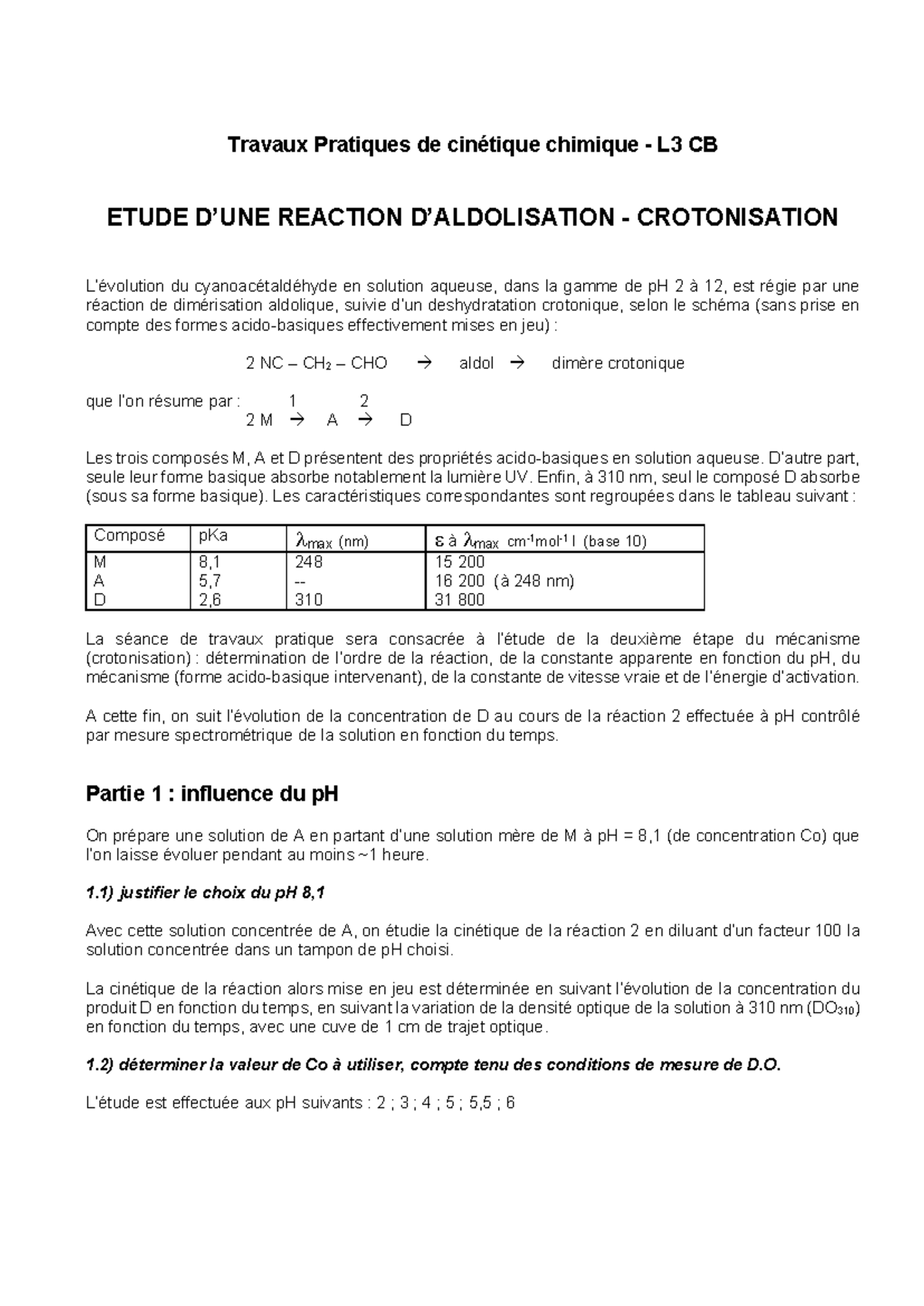 Enoncé TP cinétique 2021-2022 - Travaux Pratiques de cinétique chimique ...