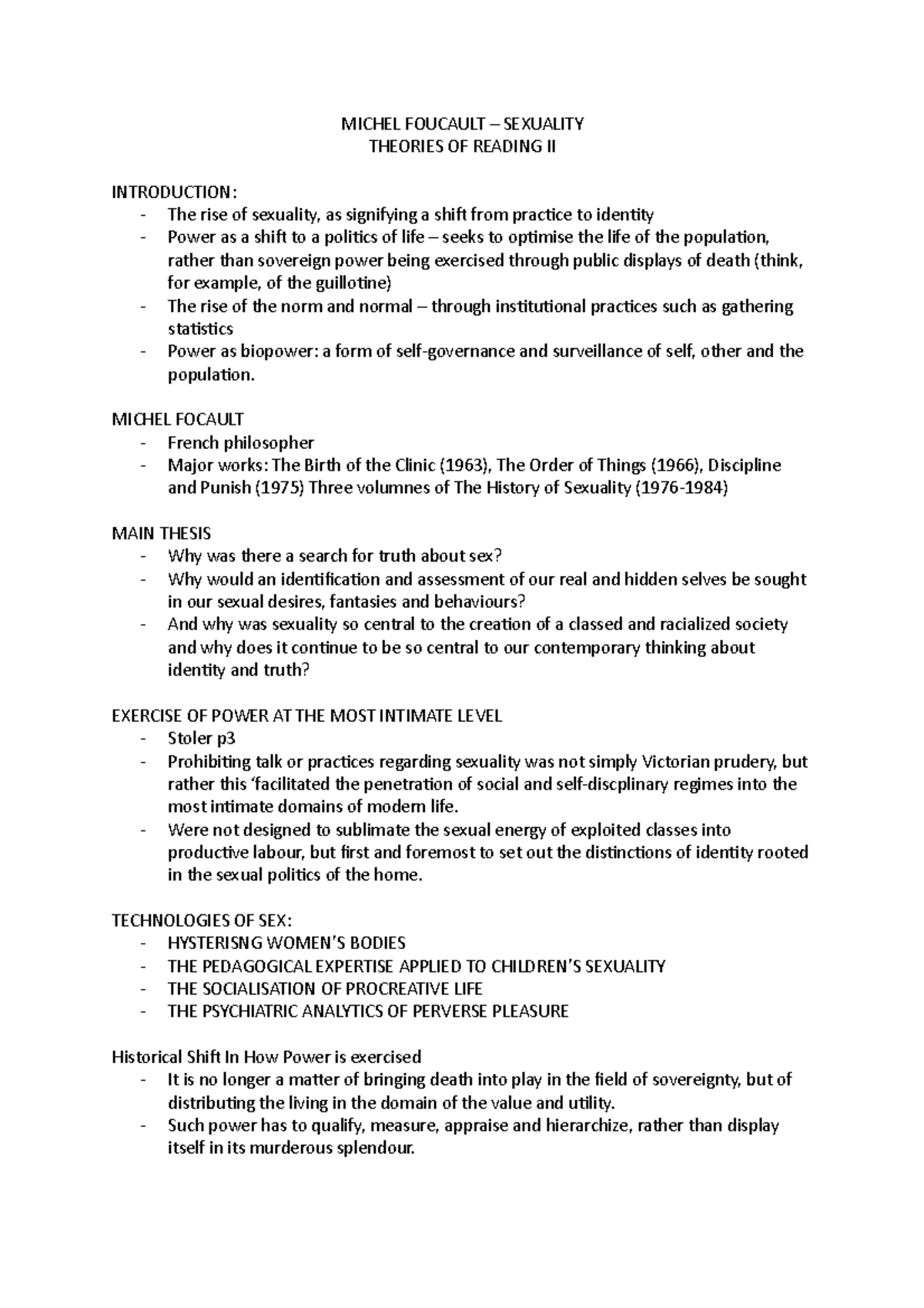 Michel Foucault - Lecture notes 7 - MICHEL FOUCAULT – SEXUALITY ...
