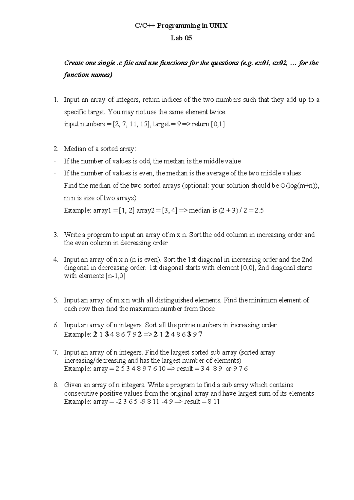 C lab05a - aaaaaa - C/C++ Programming in UNIX Lab 05 Create one single .c file and use functions ...