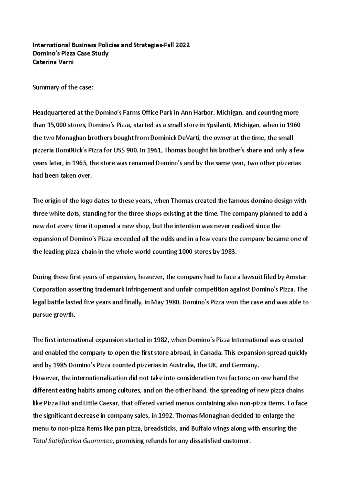 Domino's Pizza - Domino's Case Study - International Business Policies ...