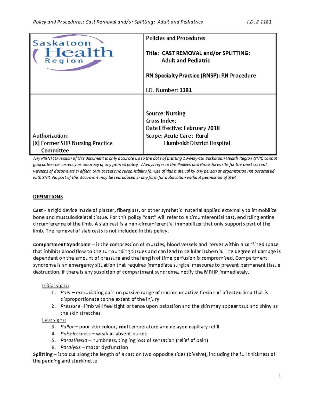Removal of cast- nursing procedure - Any PRINTED version of this ...