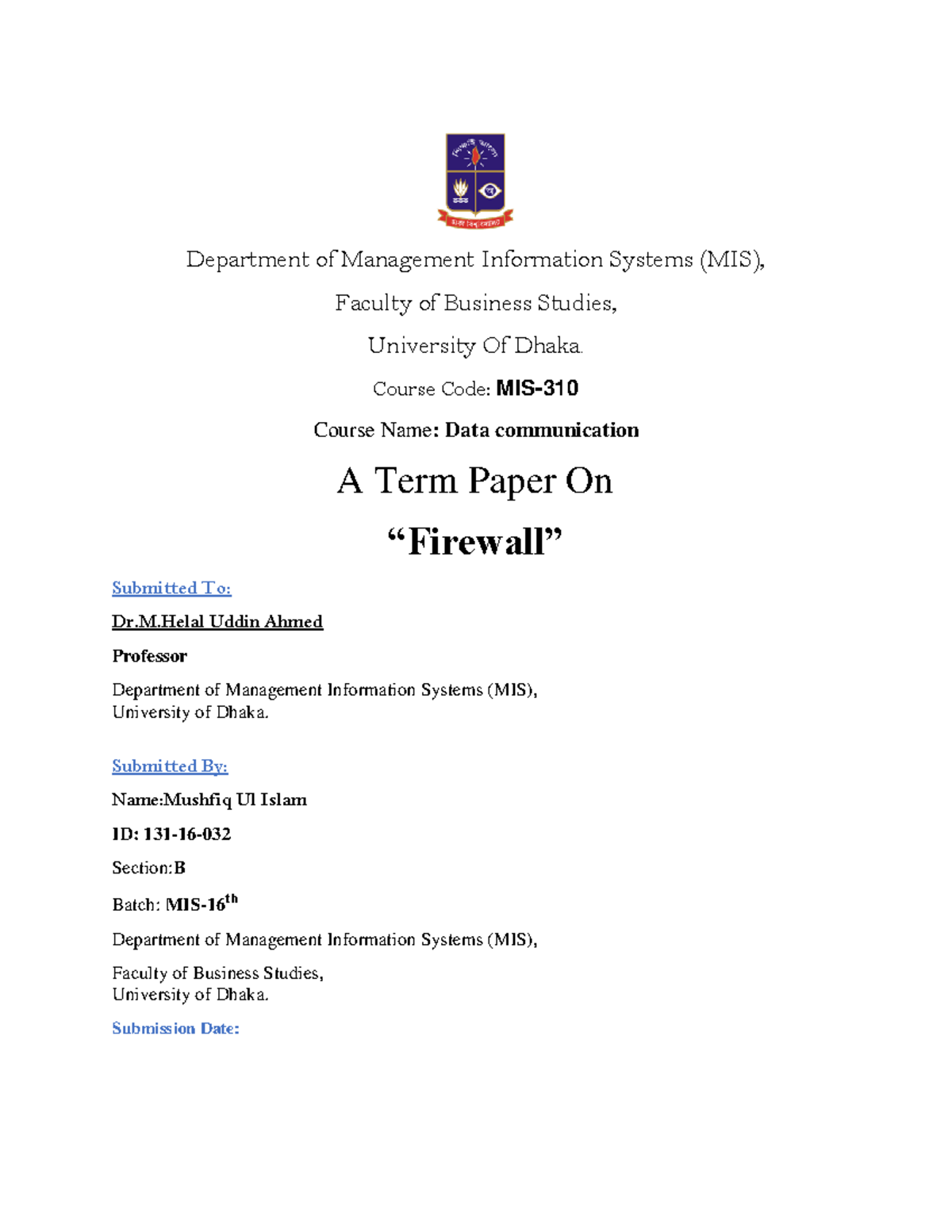 Firewall assignment - N/A - Department of Management Information ...