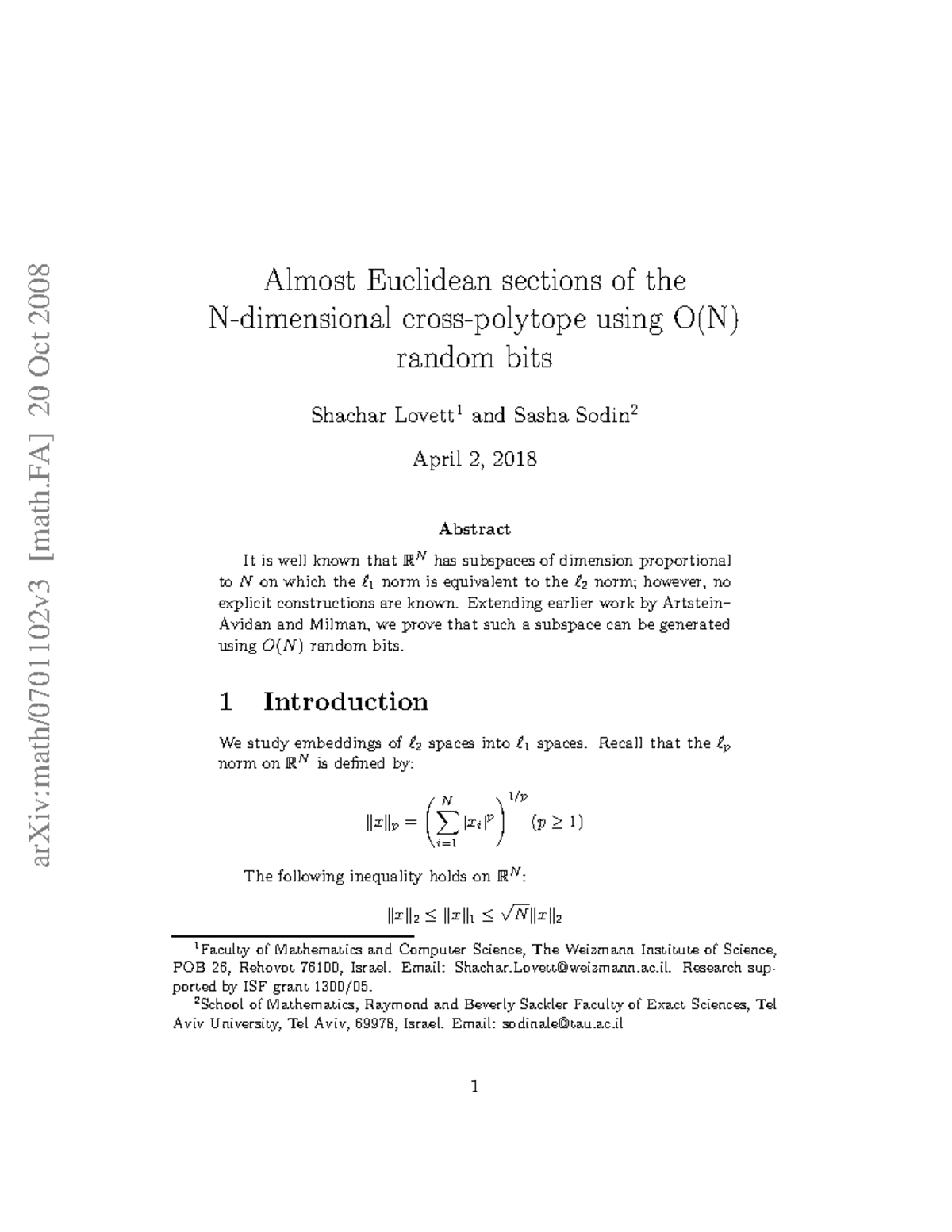 0701102 - Cours - arXiv:math/0701102v3 [math] 20 Oct 2008 Almost ...
