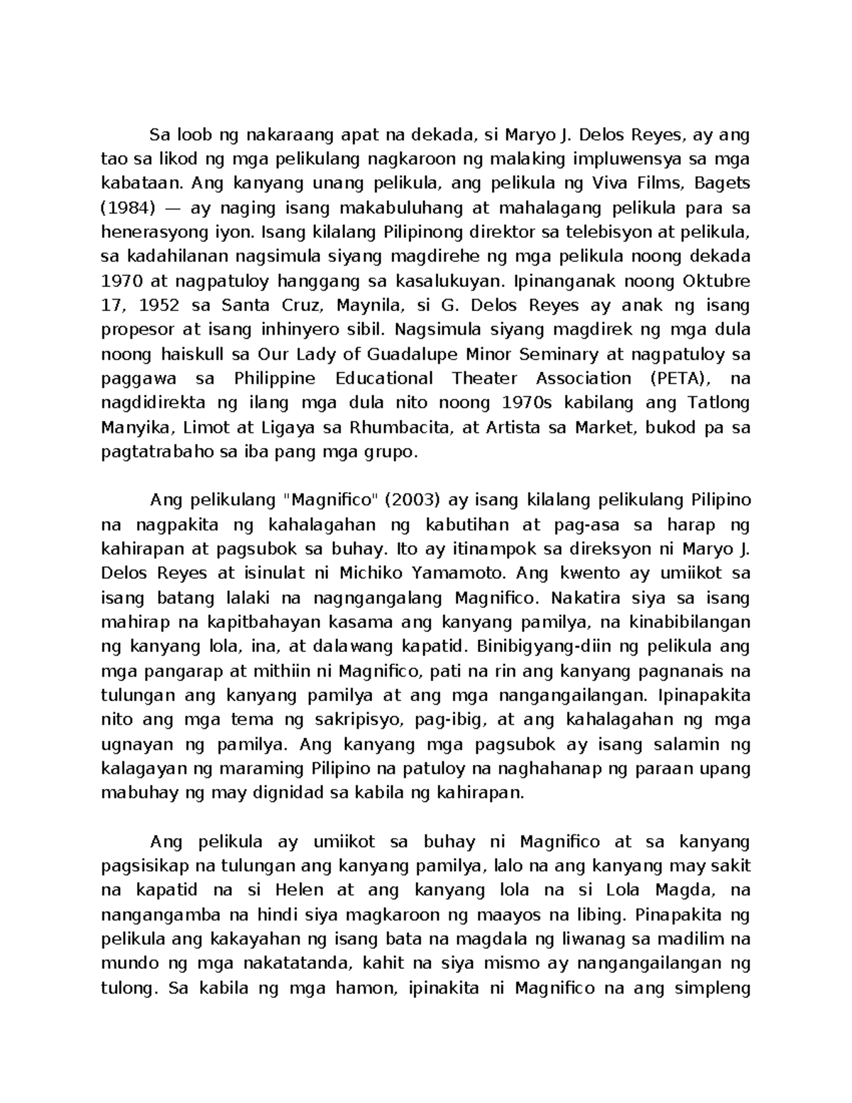 Filipino Poetry - Summary of movie review - Sa loob ng nakaraang apat ...