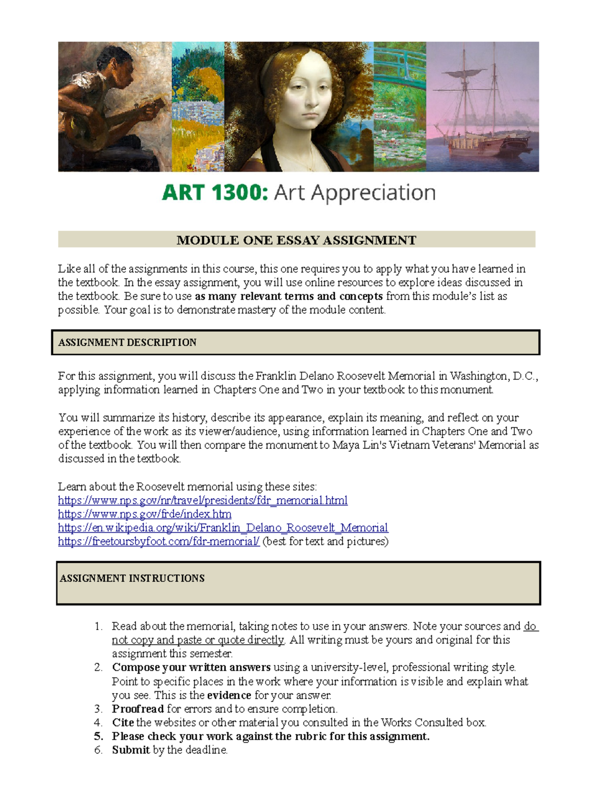 Mod 1 Essay Assignment Template - MODULE ONE ESSAY ASSIGNMENT Like all ...