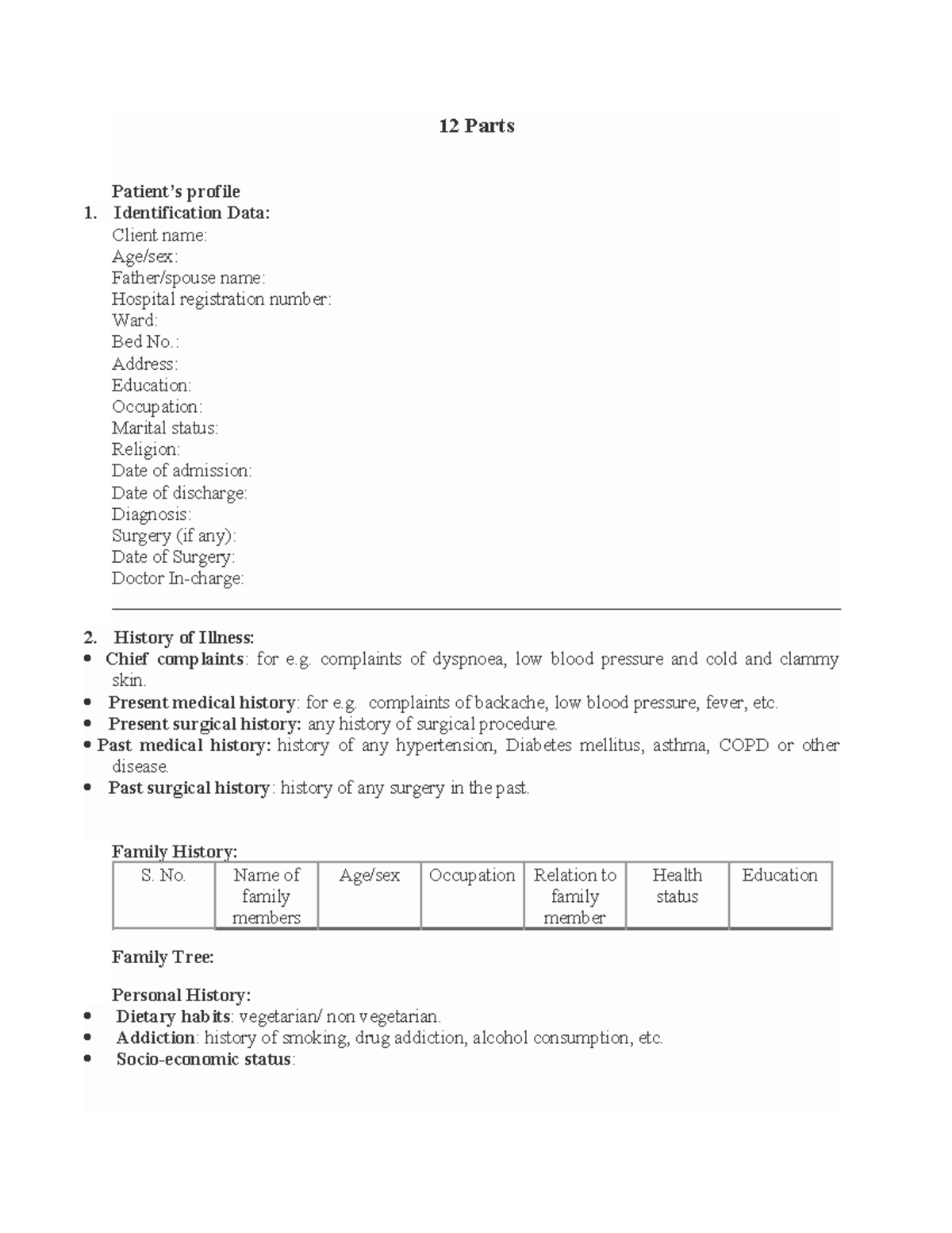 Grand CASE Pres Format - 12 Parts Patient’s profile 1. Identification Data: Client name: Age/sex ...