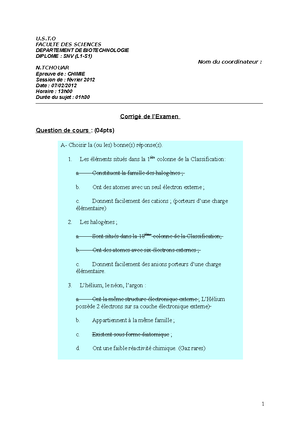Chimie Exercices - chimie. d'après concours Fesic 2005 répondre vrai ou faux ion dichromate et ...