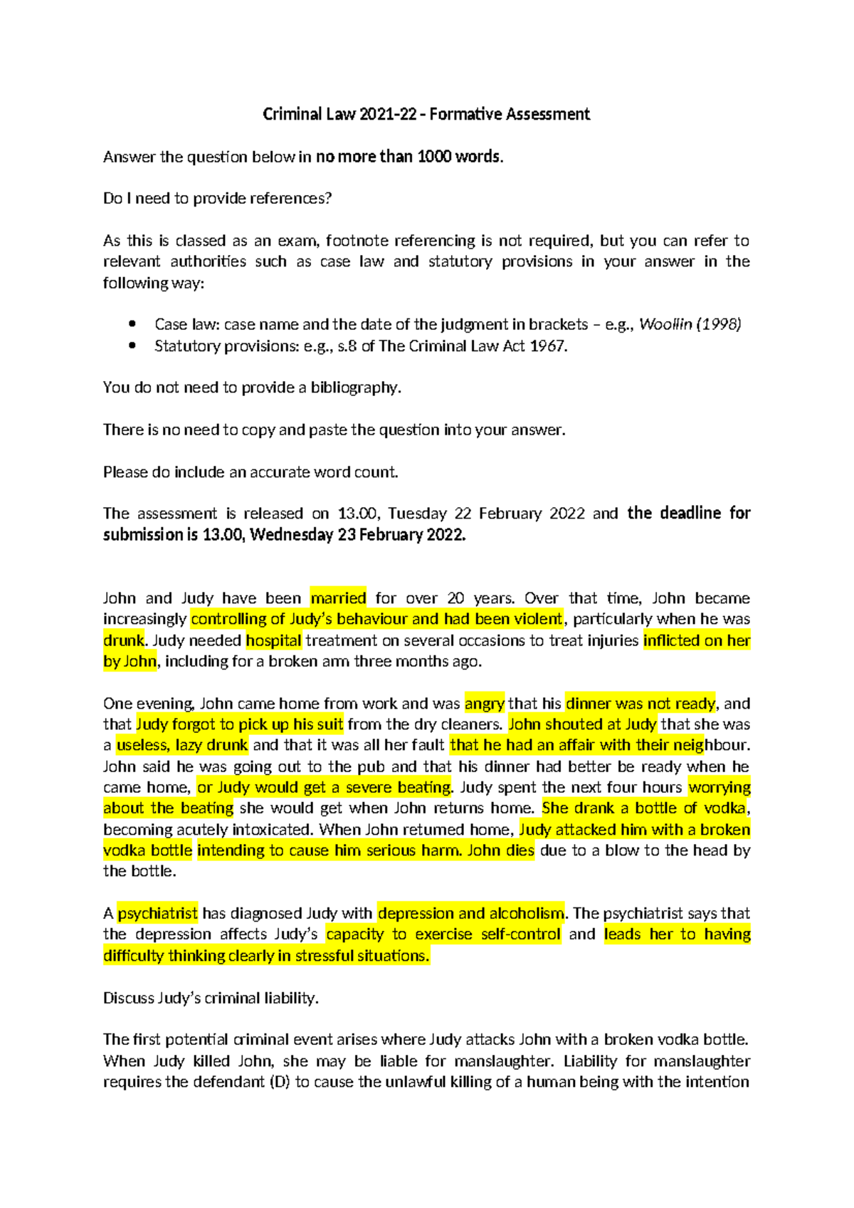 Criminal Law Formative 2021-22 - Criminal Law 2021-22 - Formative ...