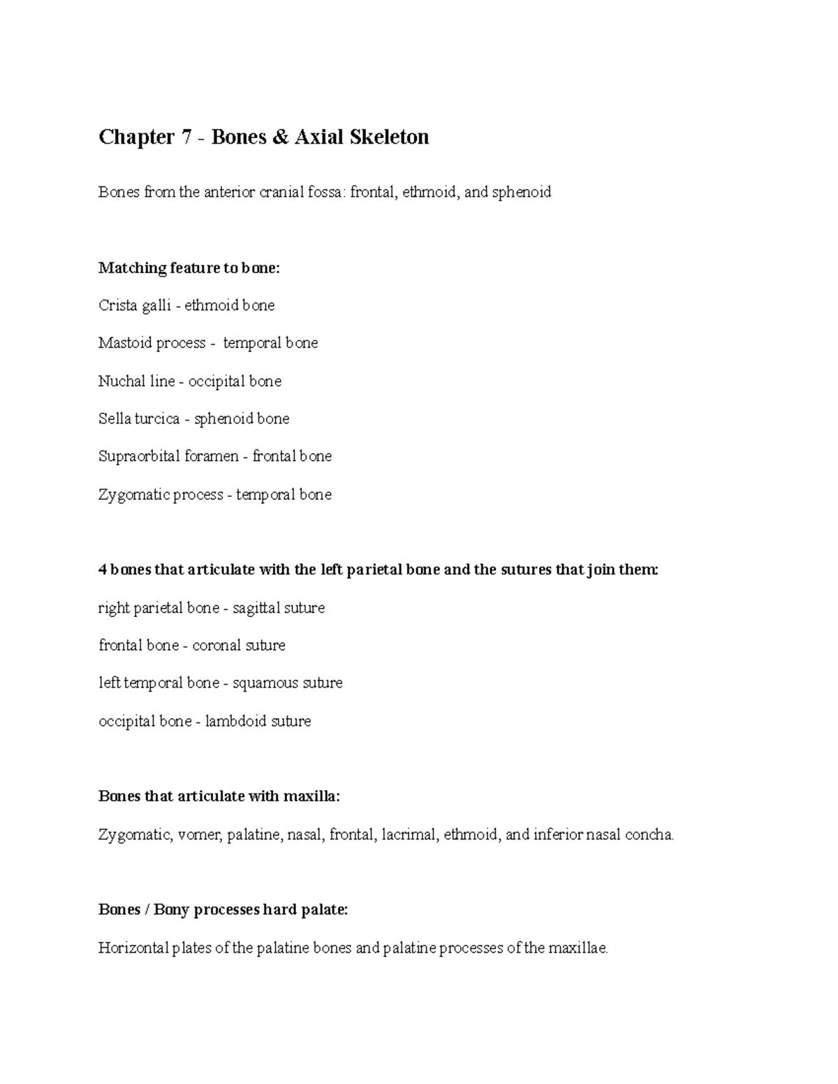 Bisc 310 - chp 7 bones axial skel - Chapter 7 - Bones & Axial Skeleton ...