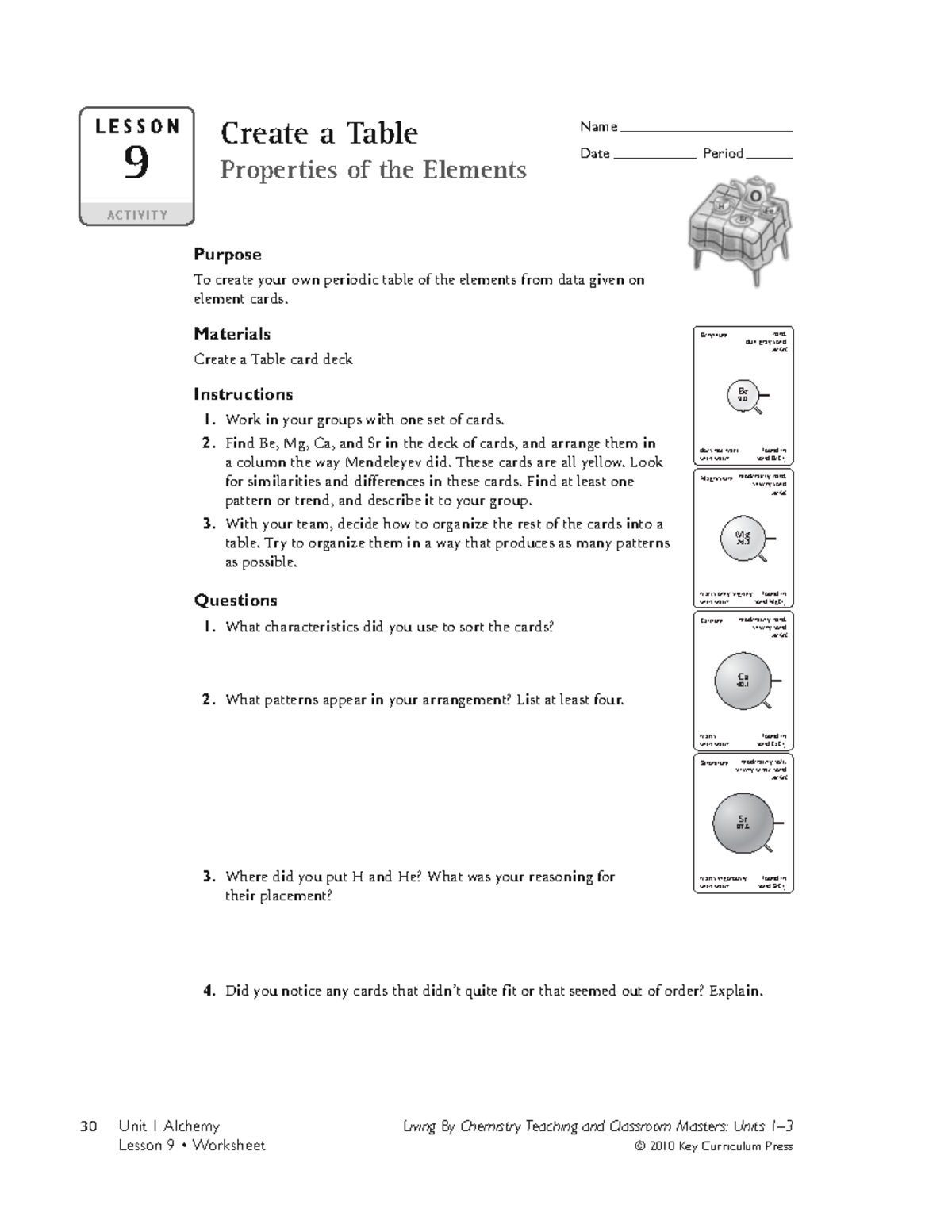 Create A Table Activity - 30 Unit 1 Alchemy Living By Chemistry ...
