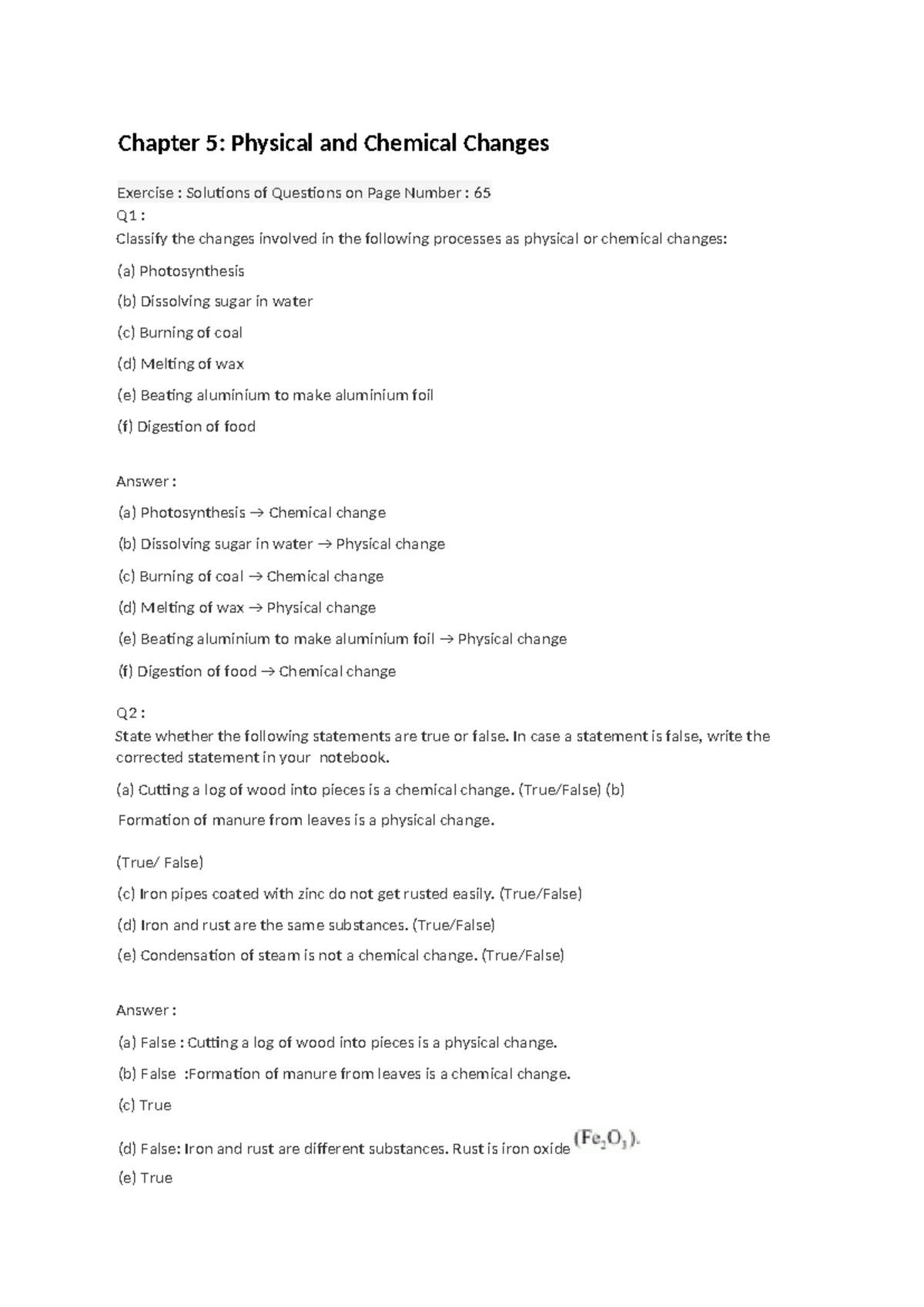 Chapter 5 Physical and Chemical Changes - Chapter 5: Physical and ...