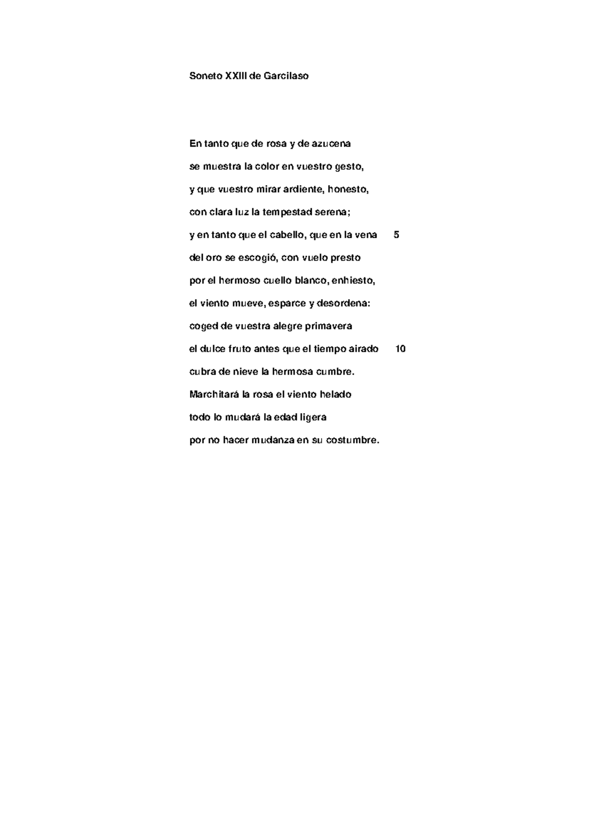 Comentario Soneto Xxiii de Garcilaso - Soneto XXIII de Garcilaso En ...