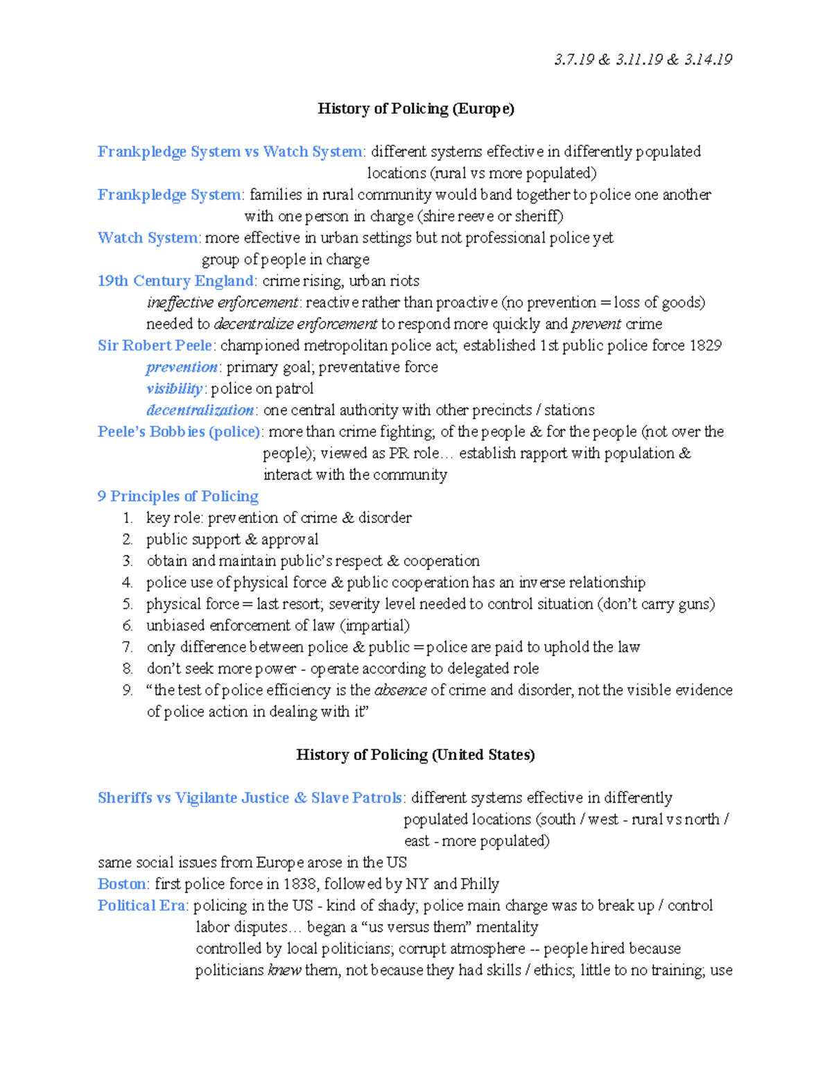 07: Policing notes - History of Policing (Europe) Frankpledge System vs ...