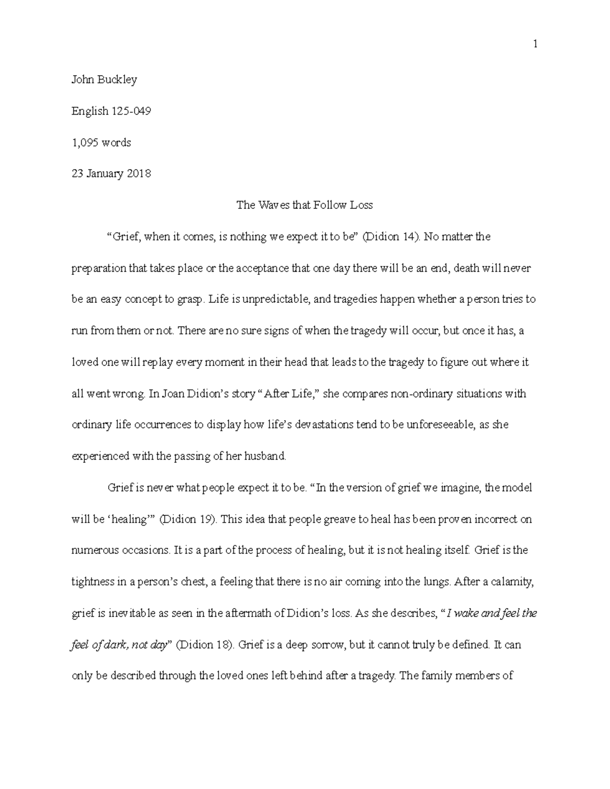 English 125-Close Reading Essay - John Buckley English 125- 1,095 words ...