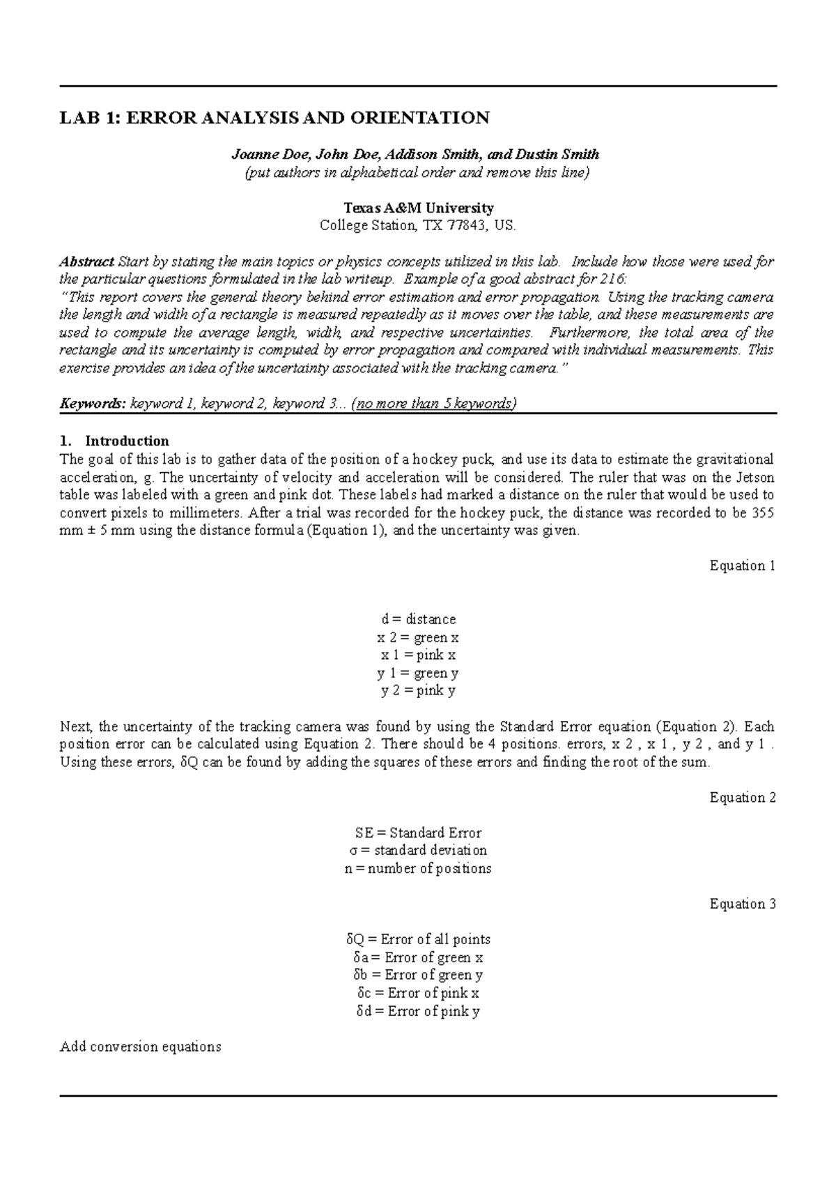 Lab Report Templatev 6 - LAB 1: ERROR ANALYSIS AND ORIENTATION Joanne ...