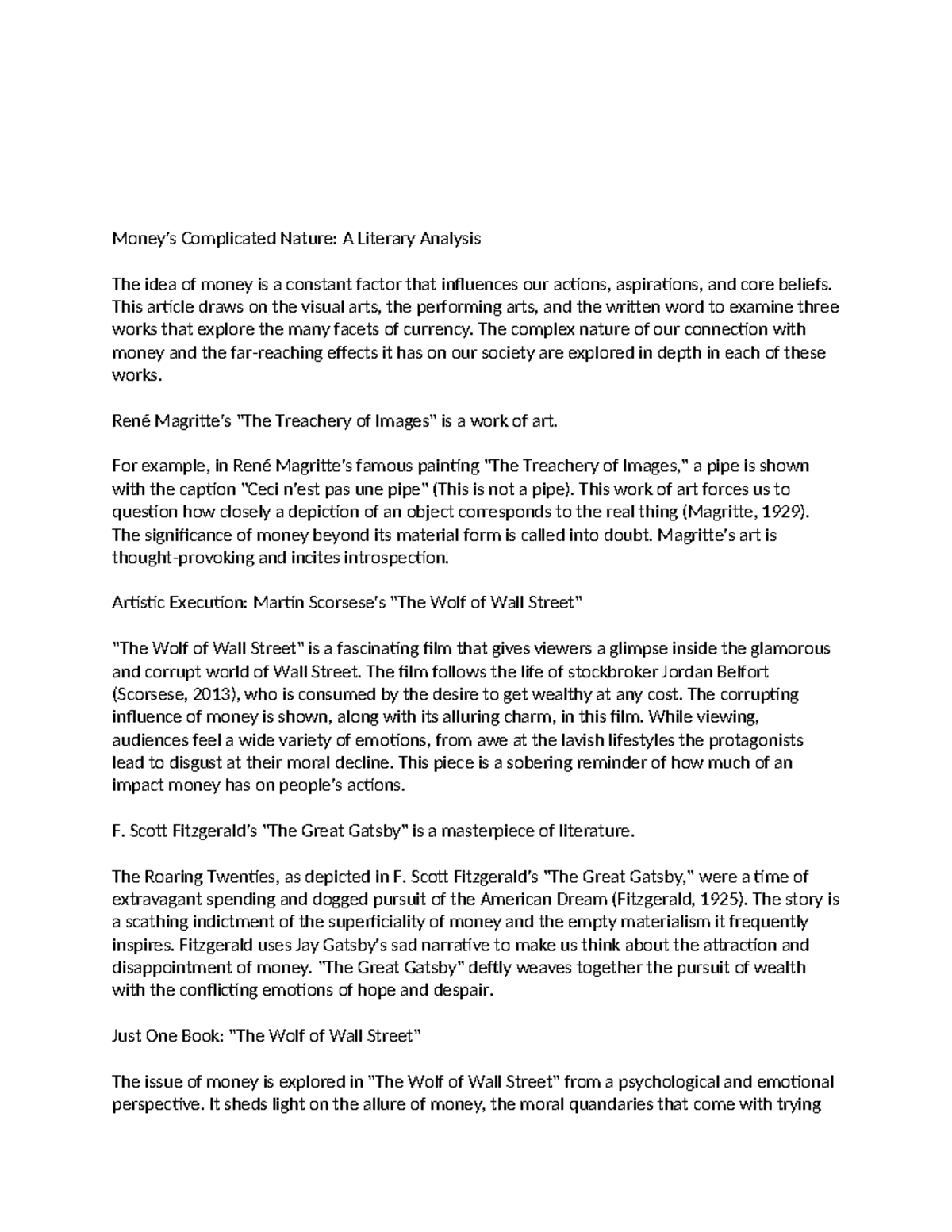 1-2 Short Answer- Creating Meaning through Creative Works - Money's ...