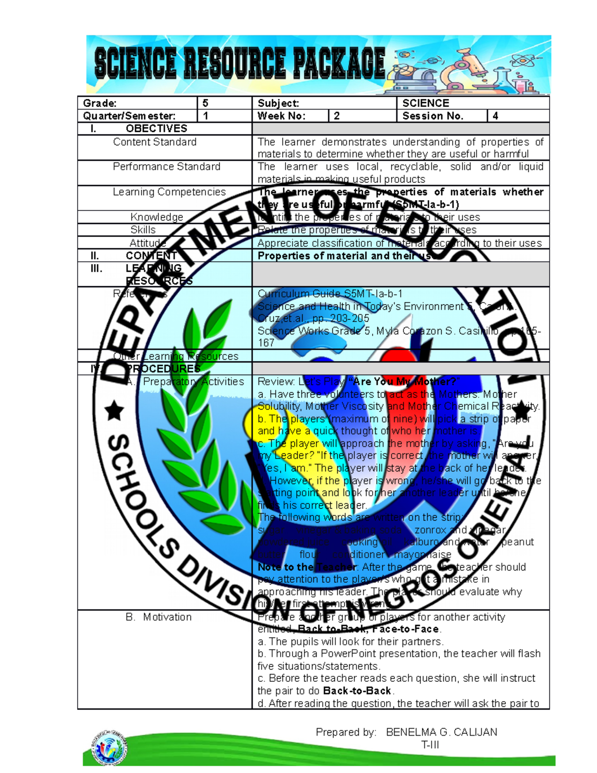 Science 5 Wk 2 4 - Notes - Grade: 5 Subject: SCIENCE Quarter/Semester ...