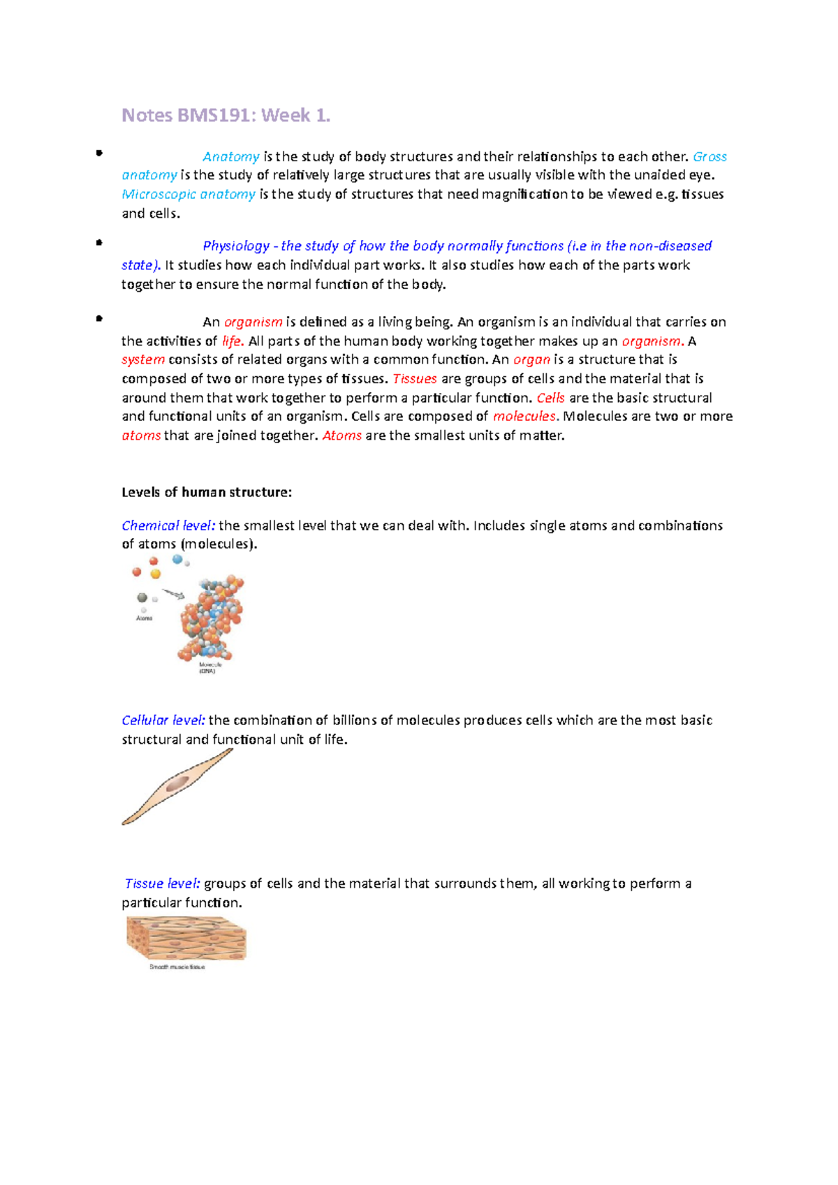 Week 1 summary notes - BMS191 - Notes BMS191: Week 1. - Studocu