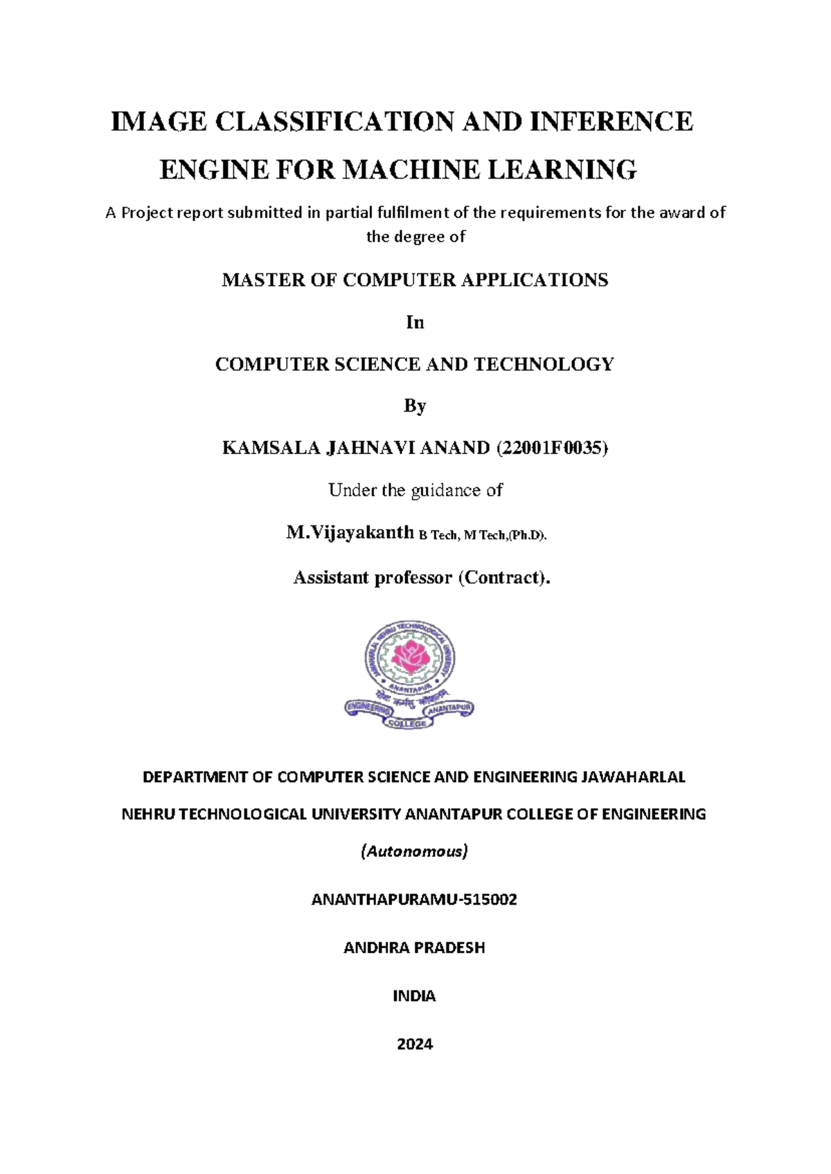 Reference - simple - IMAGE CLASSIFICATION AND INFERENCE ENGINE FOR MACHINE LEARNING A Project ...