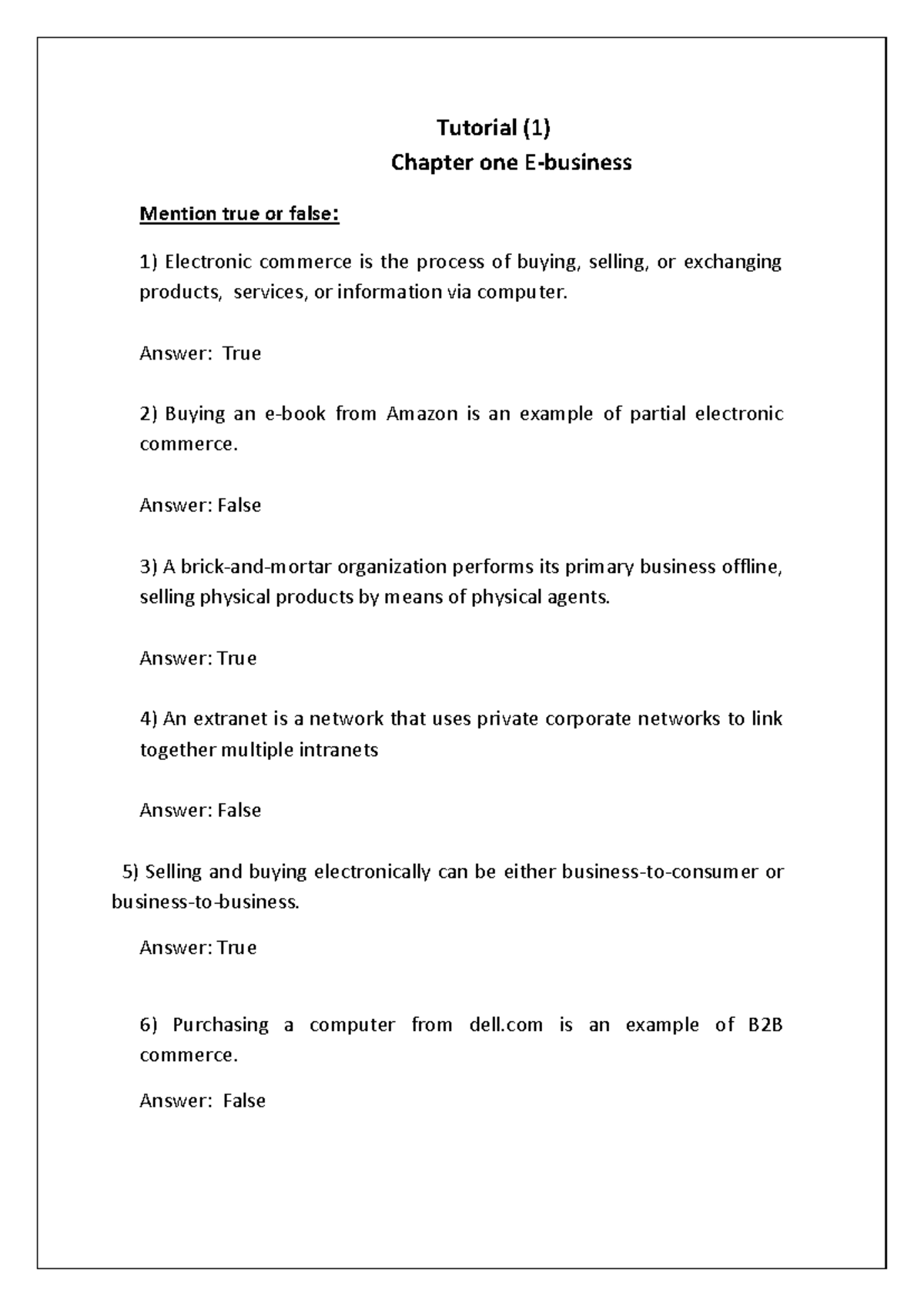 Tutorial Ch1. Part 1 - adas - Tutorial (1) Chapter one E-business ...