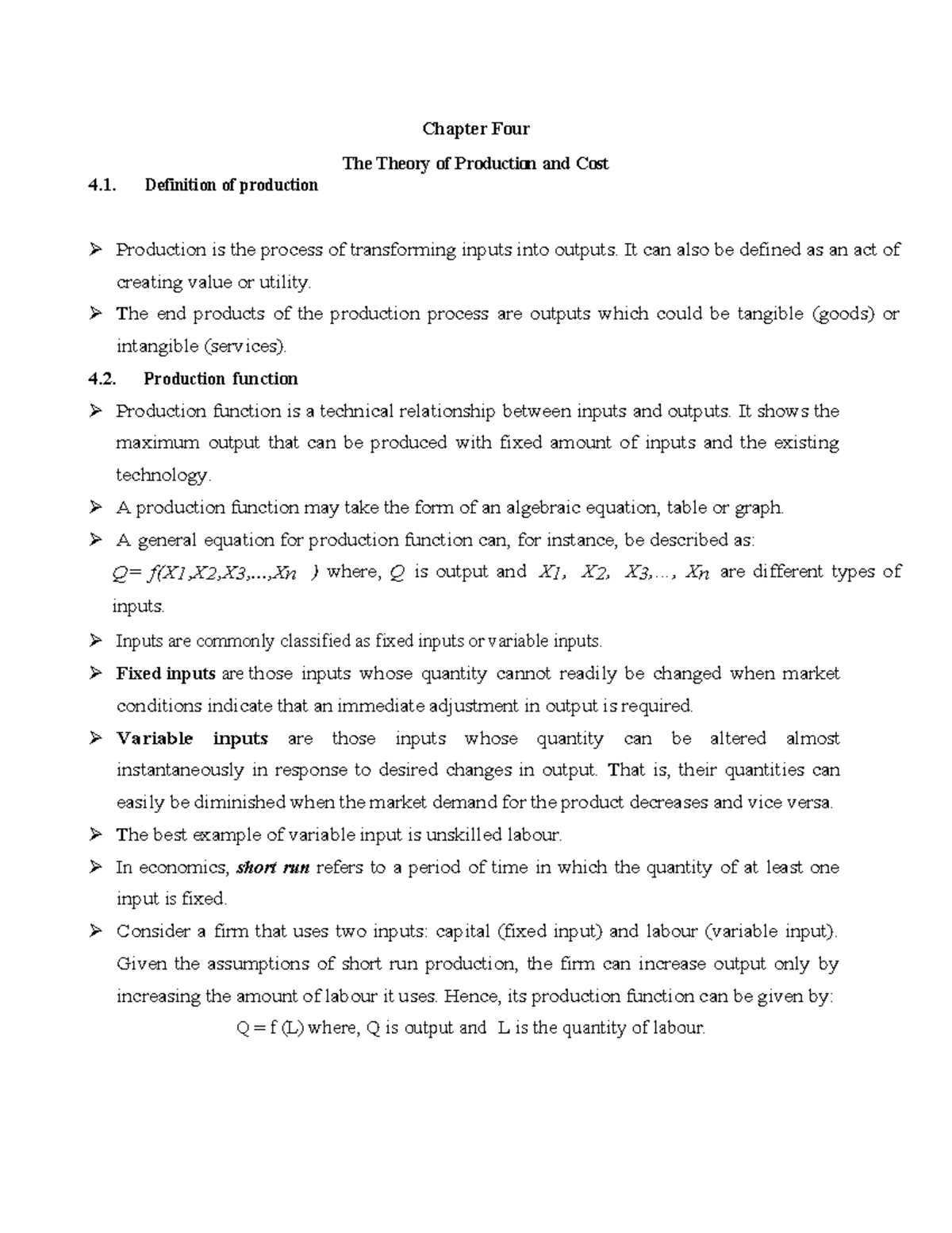 Introduction to Economics Chapter Four - Chapter Four The Theory of ...
