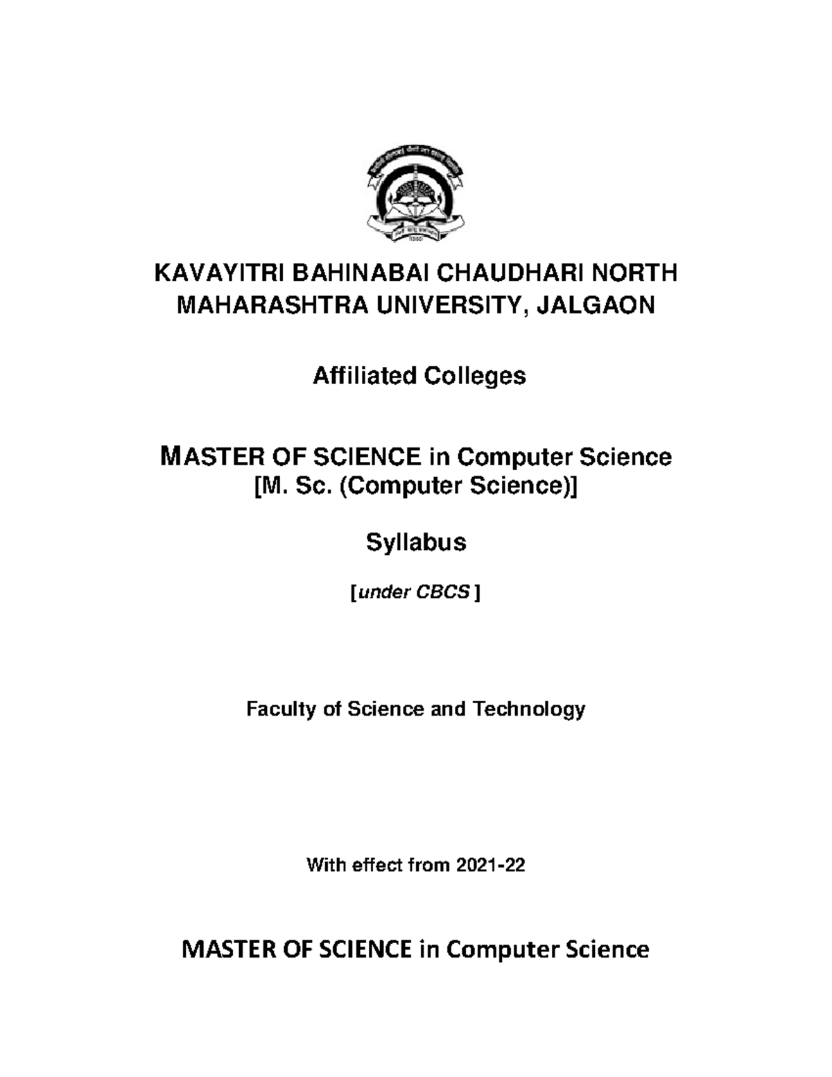 2021-22 M.Sc Computer Science (CBCS Pattern) - KAVAYITRI BAHINABAI CHAUDHARI NORTH MAHARASHTRA ...
