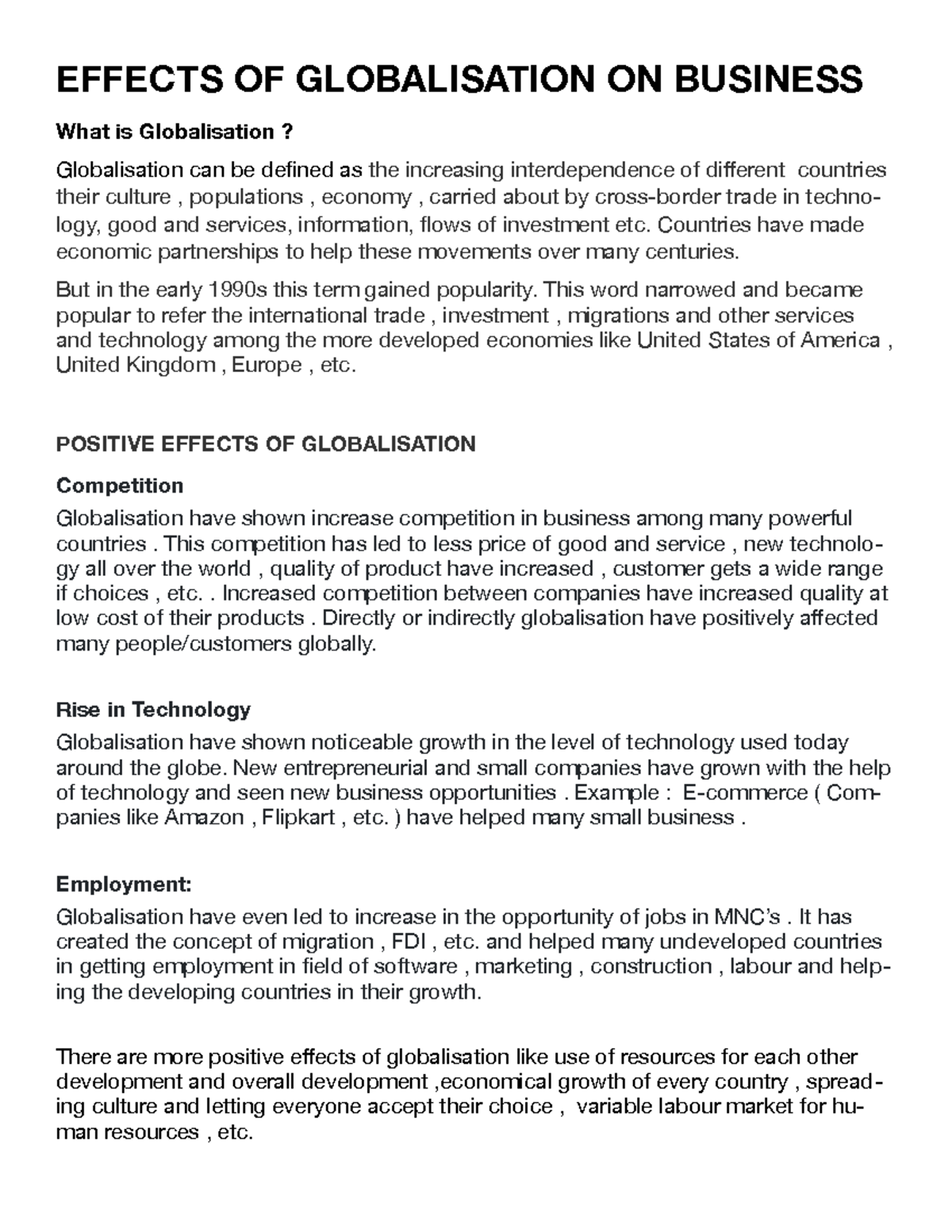 Effects of Globalisation on Buisness - EFFECTS OF GLOBALISATION ON ...