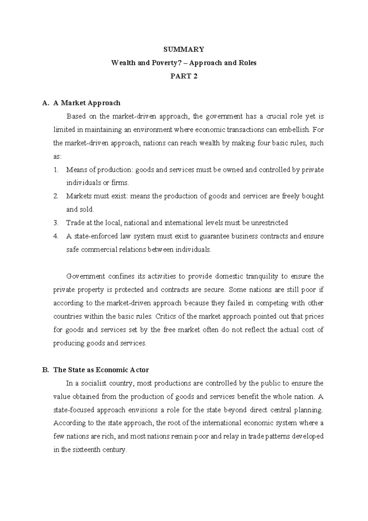 Global Issues - Wealth vs Poverty Approach and Roles Summary 2 ...