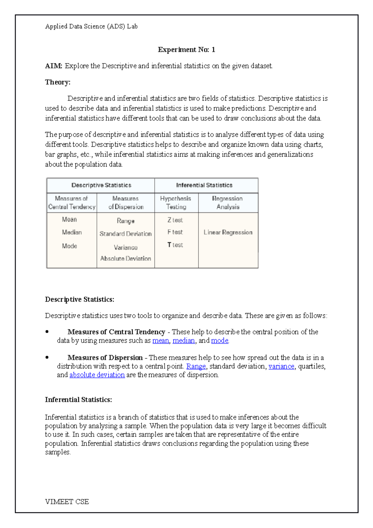 ADS EX 1 - Applied Data Science (ADS) Lab Experiment No: 1 AIM: Explore ...