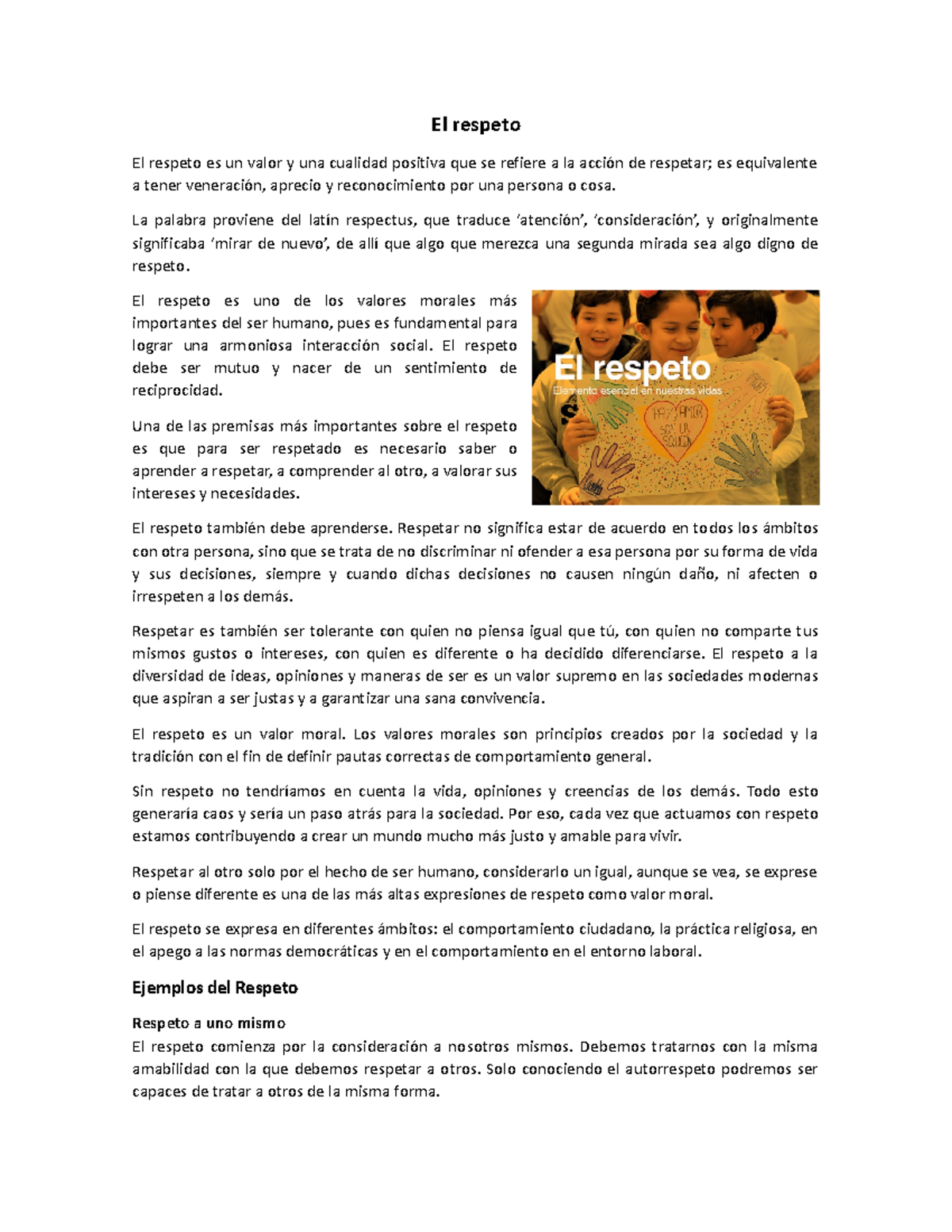 El respeto - El respeto El respeto es un valor y una cualidad positiva que se refiere a la ...