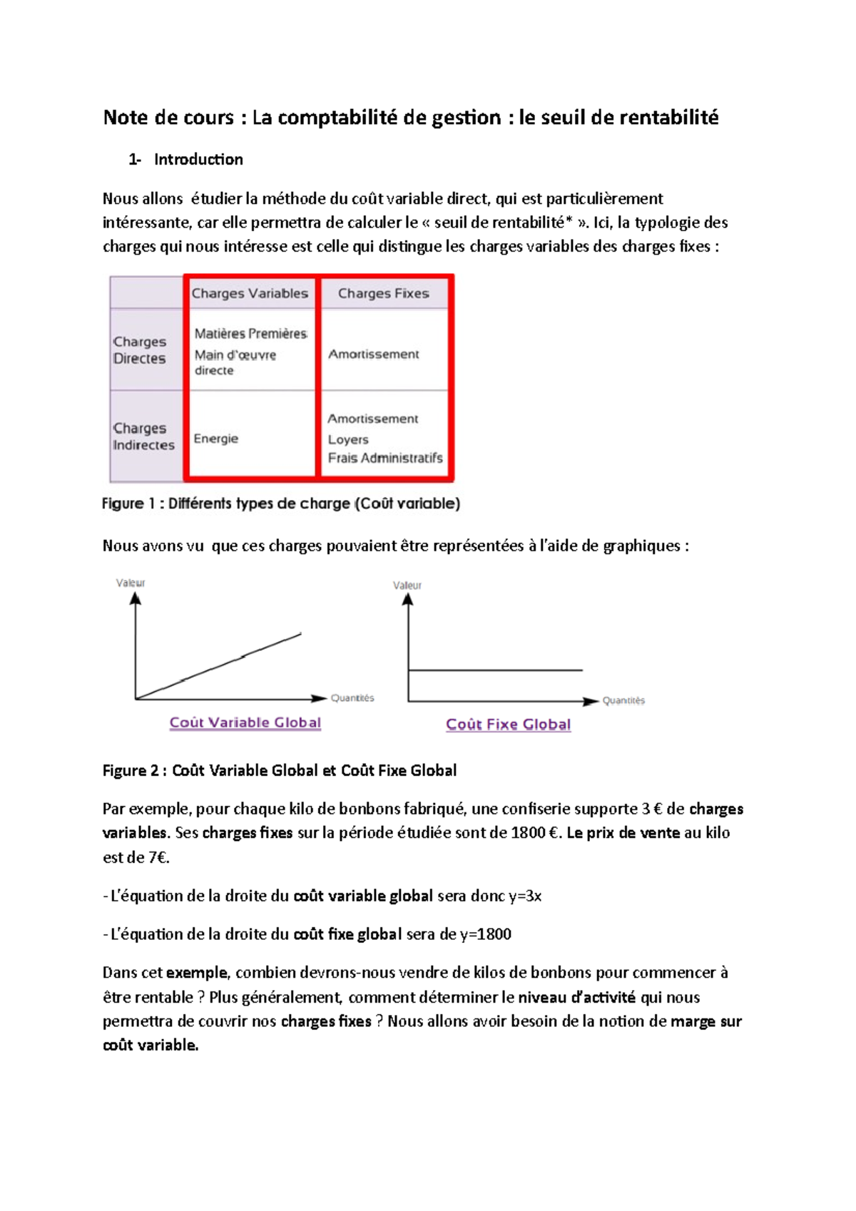 Comptabilité de gestion: seuil de rentabilité - Note de cours : La comptabilité de gestion : le ...