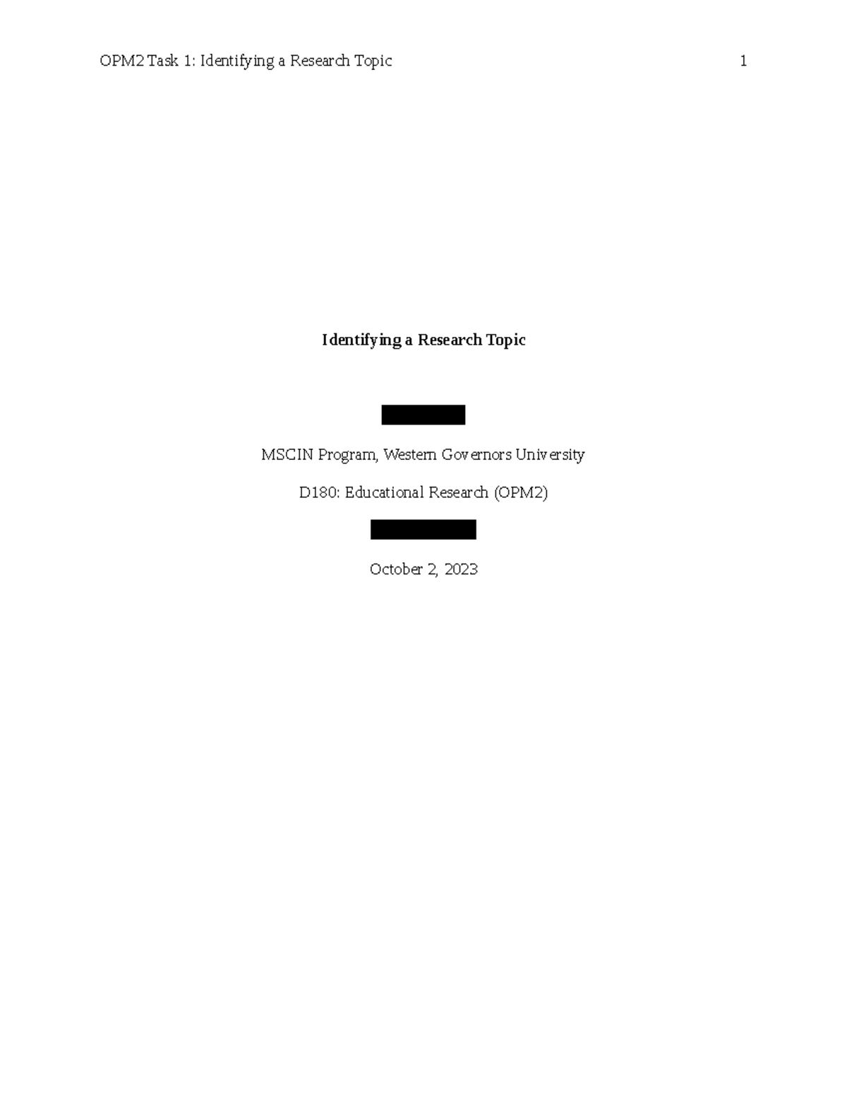 D180 Task 1 - Identifying a Research Topic - Identifying a Research ...