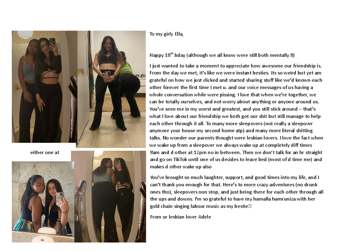 Ella card - usjdji - To my girly Ella, Happy 18 th bday (although we all know were still both ...