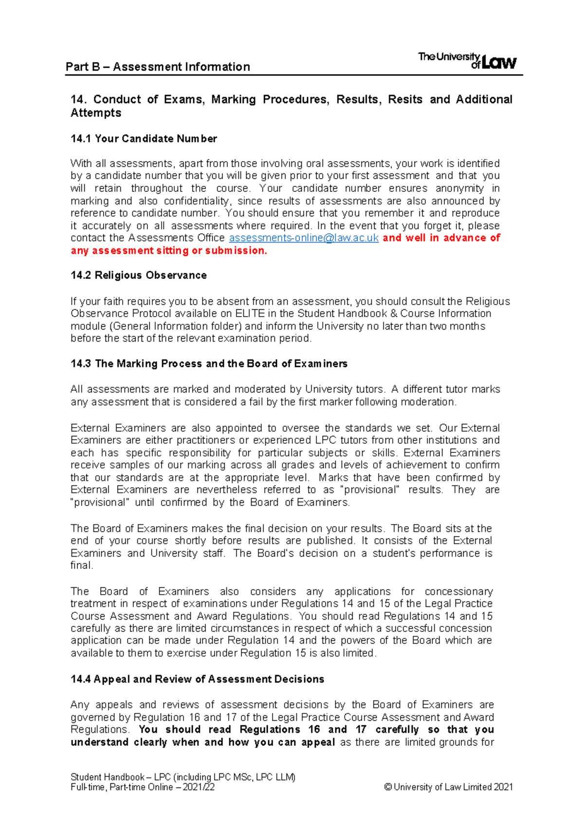 14. Conduct of Exams Marking Procedures Results Resits and Additional ...