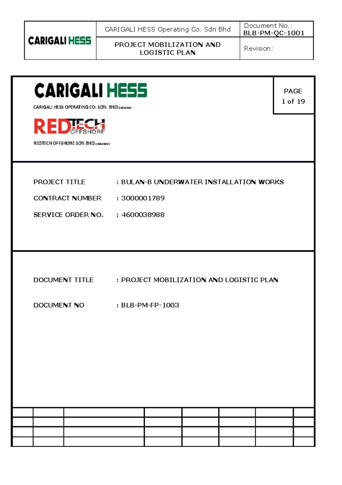 Project Mobilization and Logistic Plan - CARIGALI HESS Operating Co ...